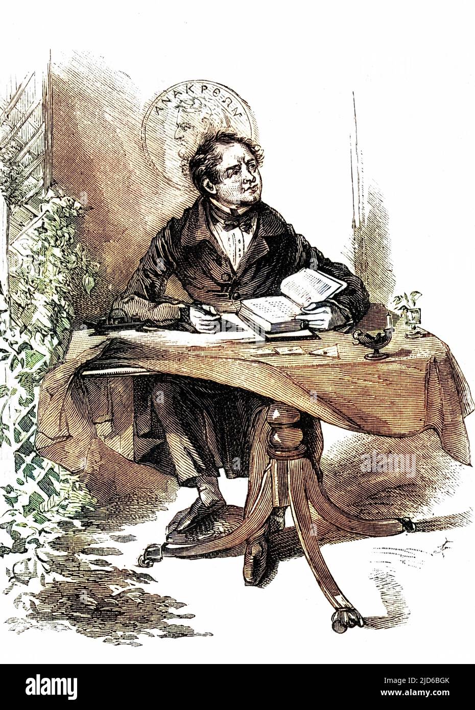 THOMAS MOORE Irish writer, at his writing table. Colourised version of ...