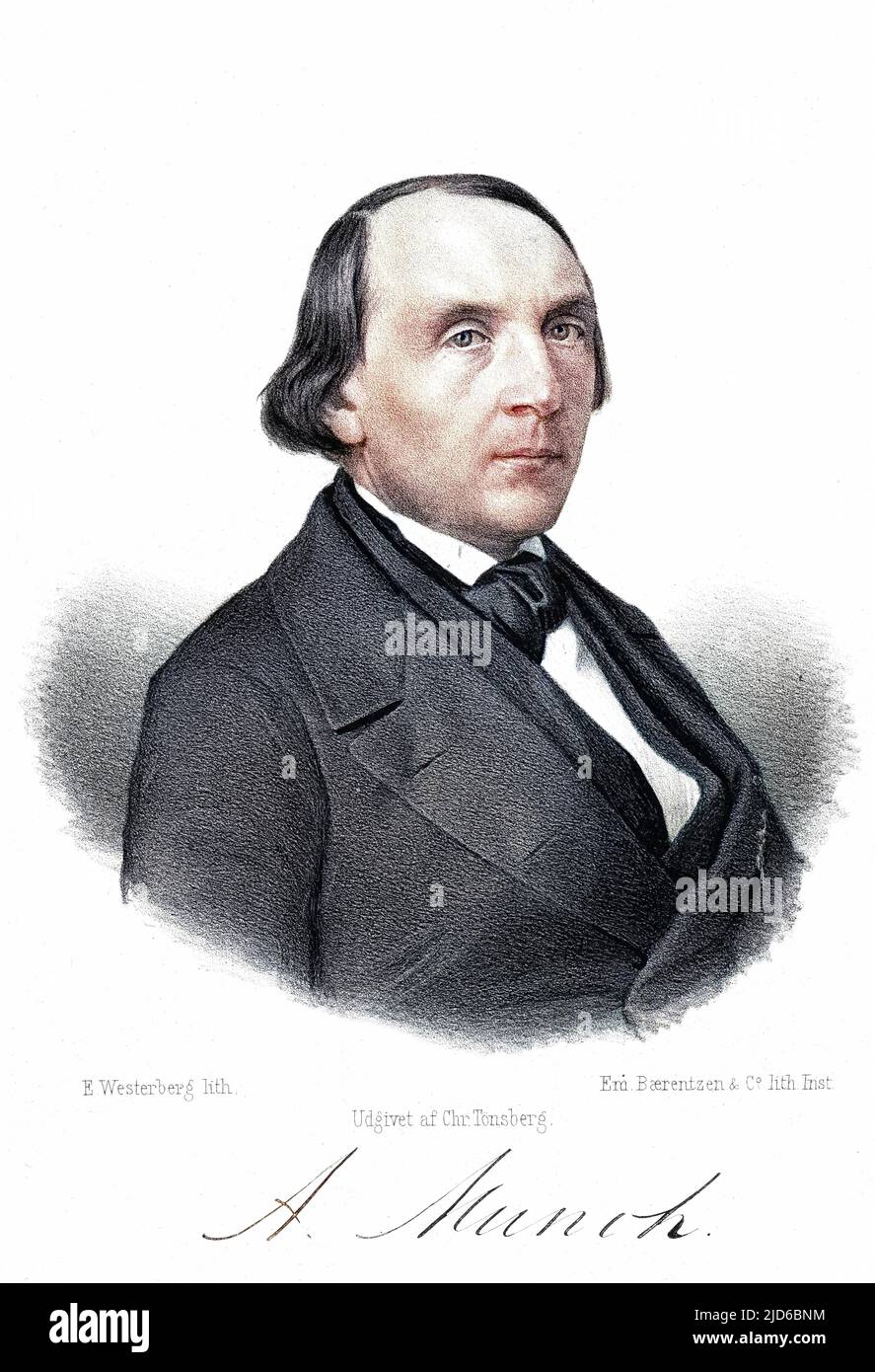 ANDREAS MUNCH Norwegian writer with his autograph Colourised version of ...