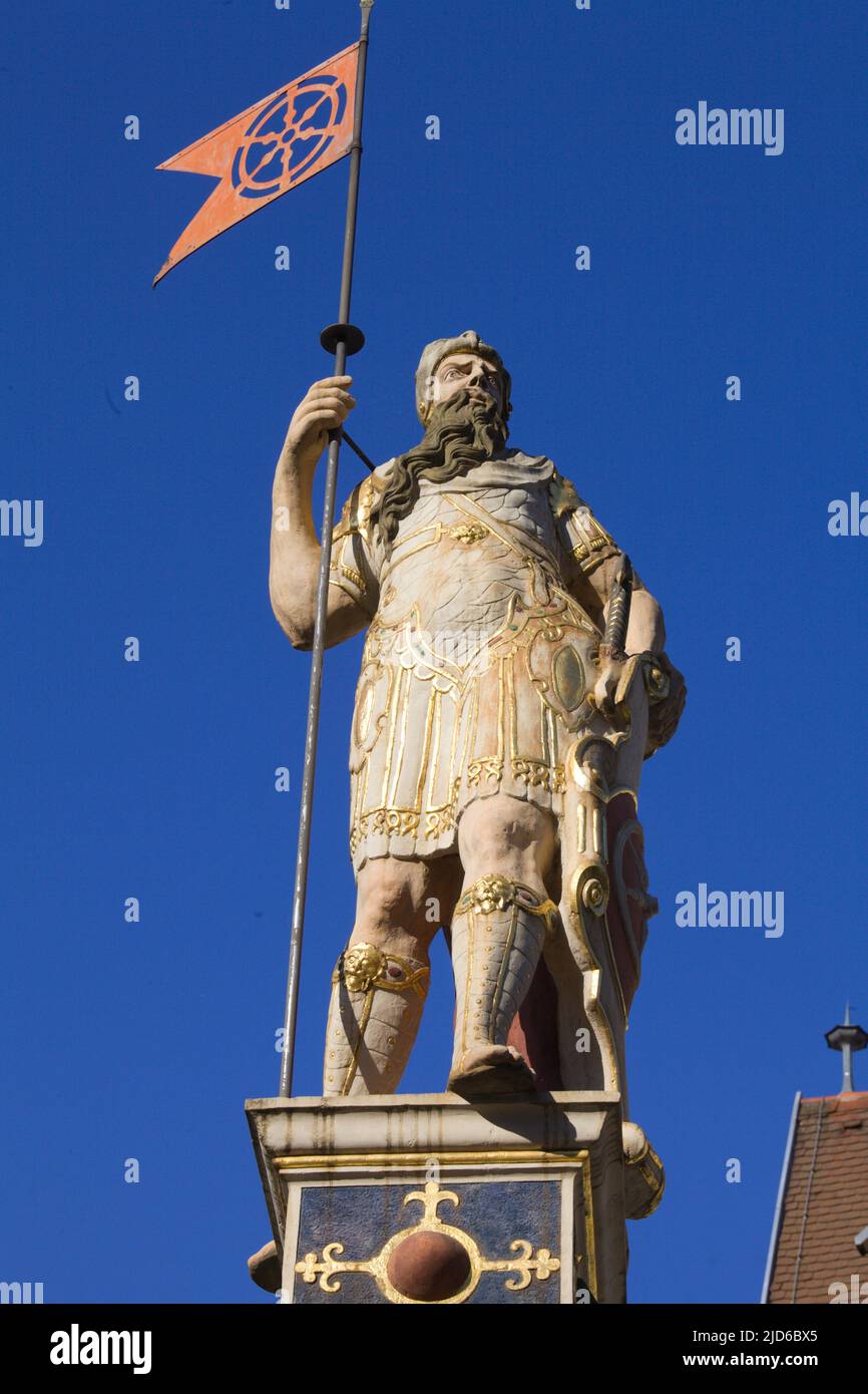 Germany, Thuringia, Erfurt, Fischmarkt, Roman statue Stock Photo - Alamy