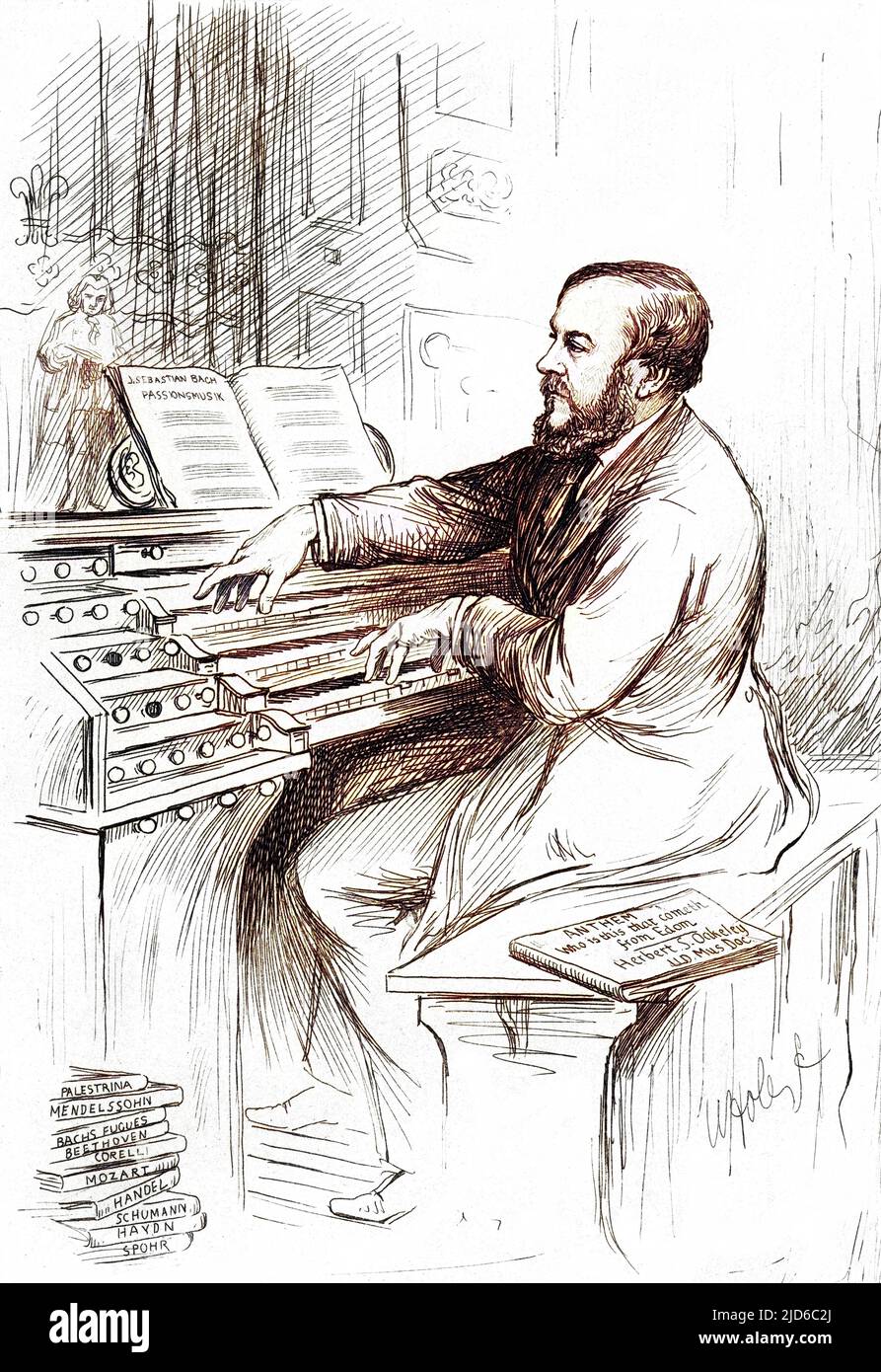 Sir HERBERT STANLEY OAKELEY Scottish musician, depicted at the console ...