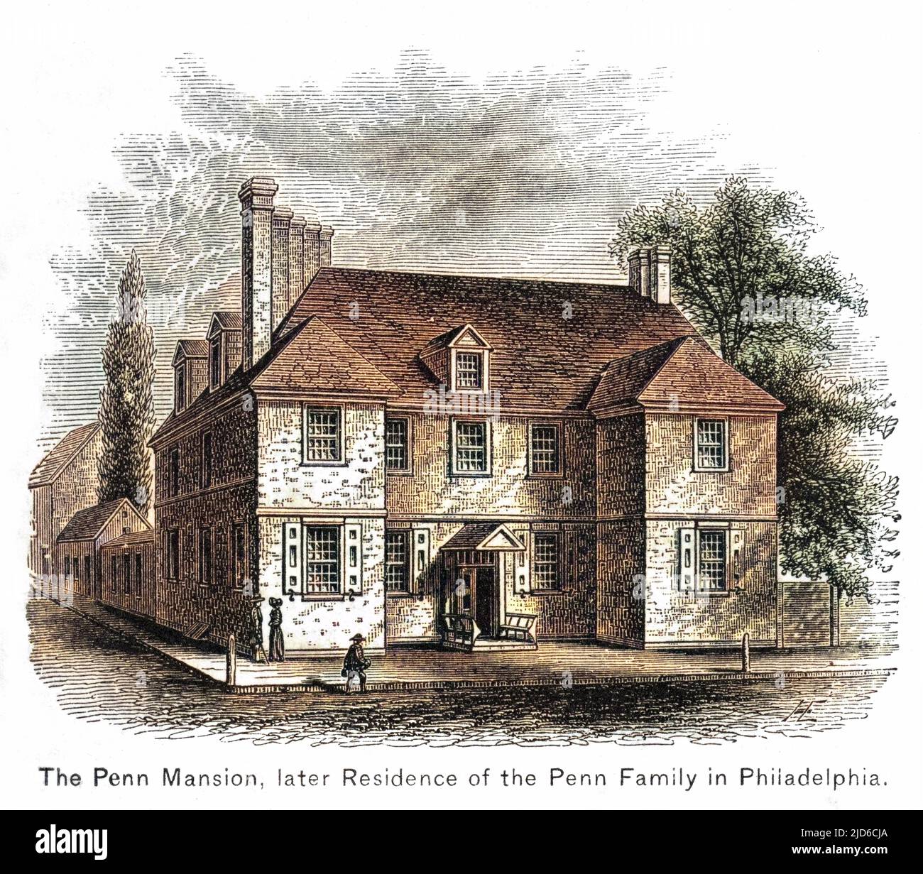 William Penn's home in Second Street, Philadelphia. Colourised version ...