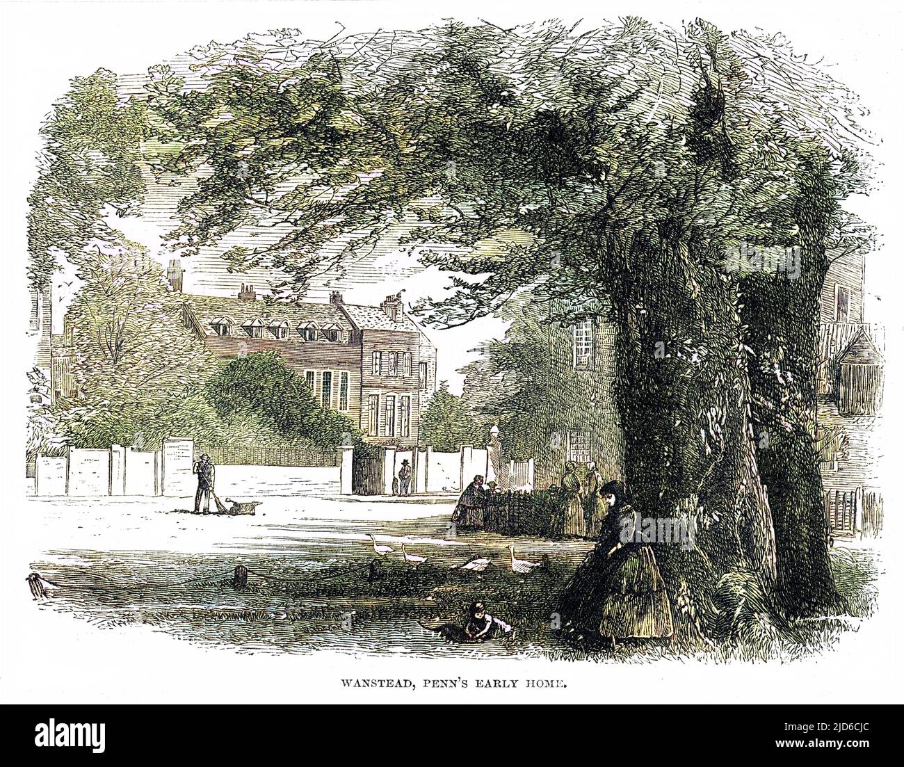 William Penn's early home at Wanstead, Essex. Colourised version of ...