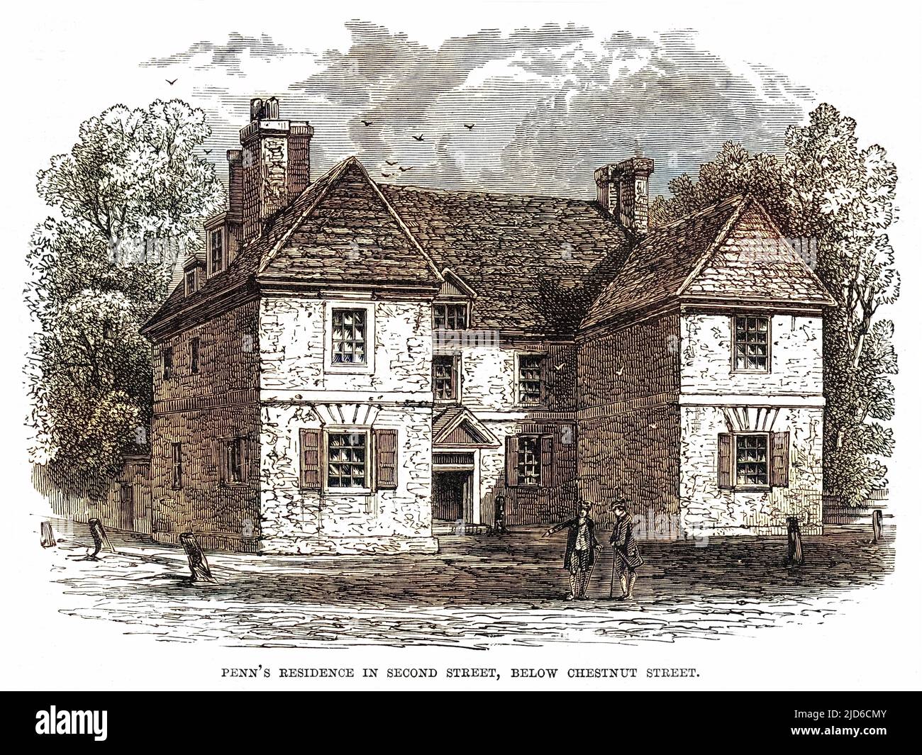 William Penn's home in Second Street, Philadelphia. Colourised version ...