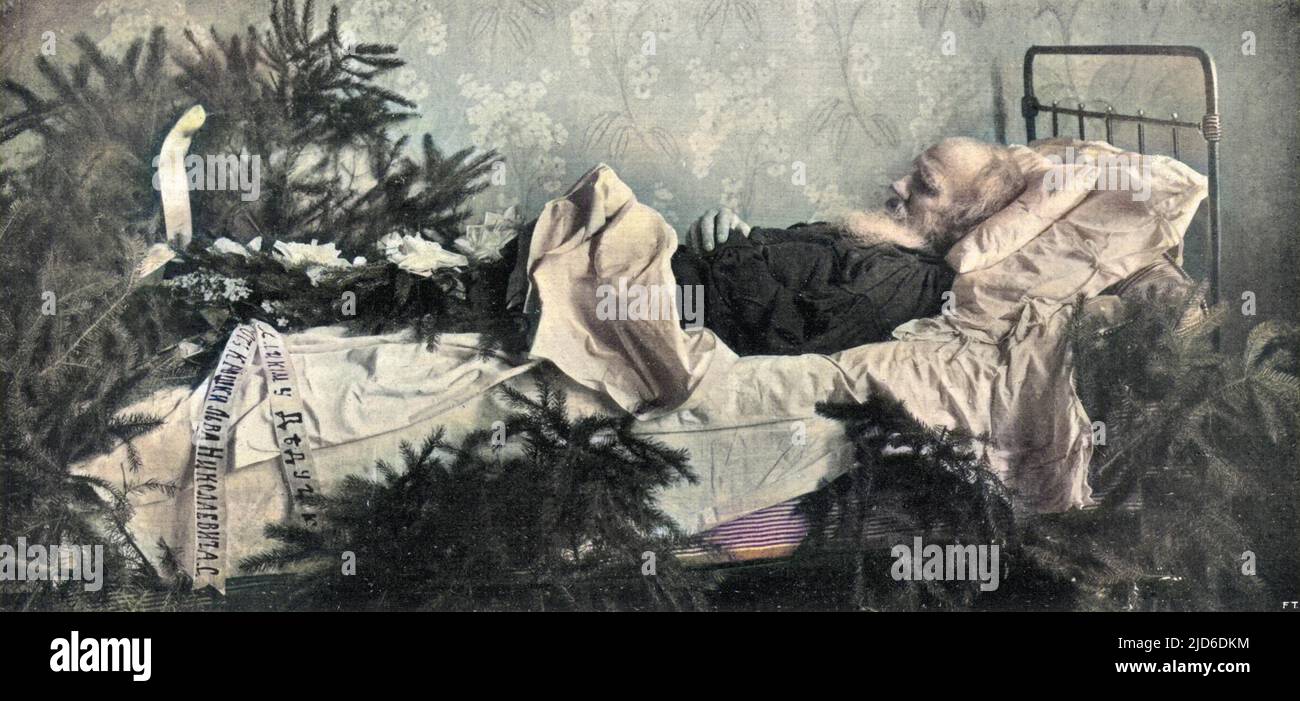 Tolststoy on his deathbed. Colourised version of : 10177186 Date: 1910 ...