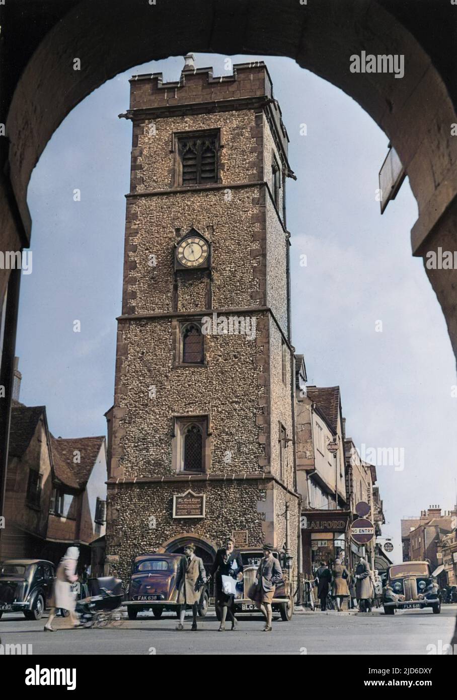 The medieval clock tower at St Albans, Hertfordshire Colourised version ...