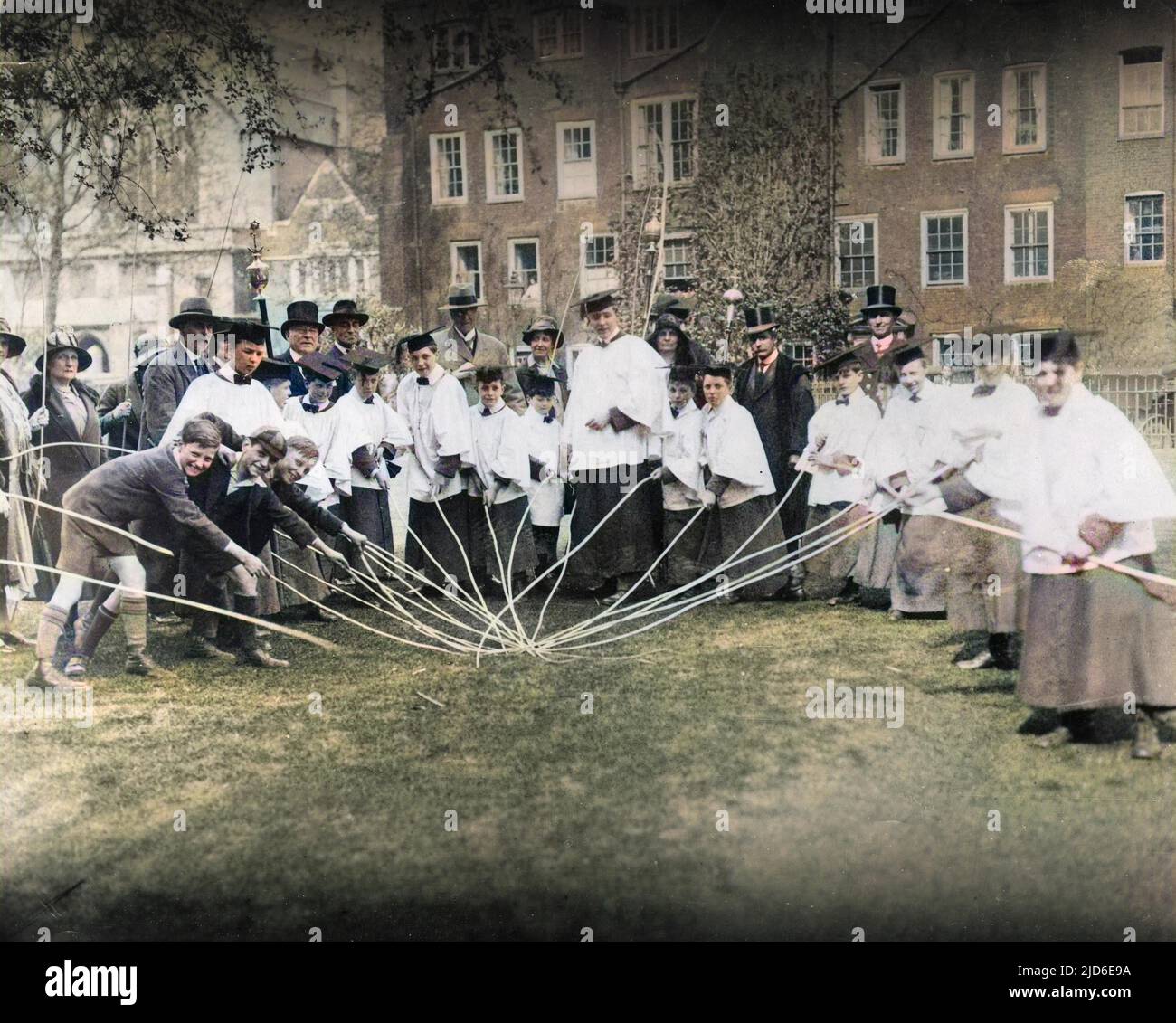 ENGLAND BEATING THE BOUNDS Cheerful choirboys pose with rods prior to ...