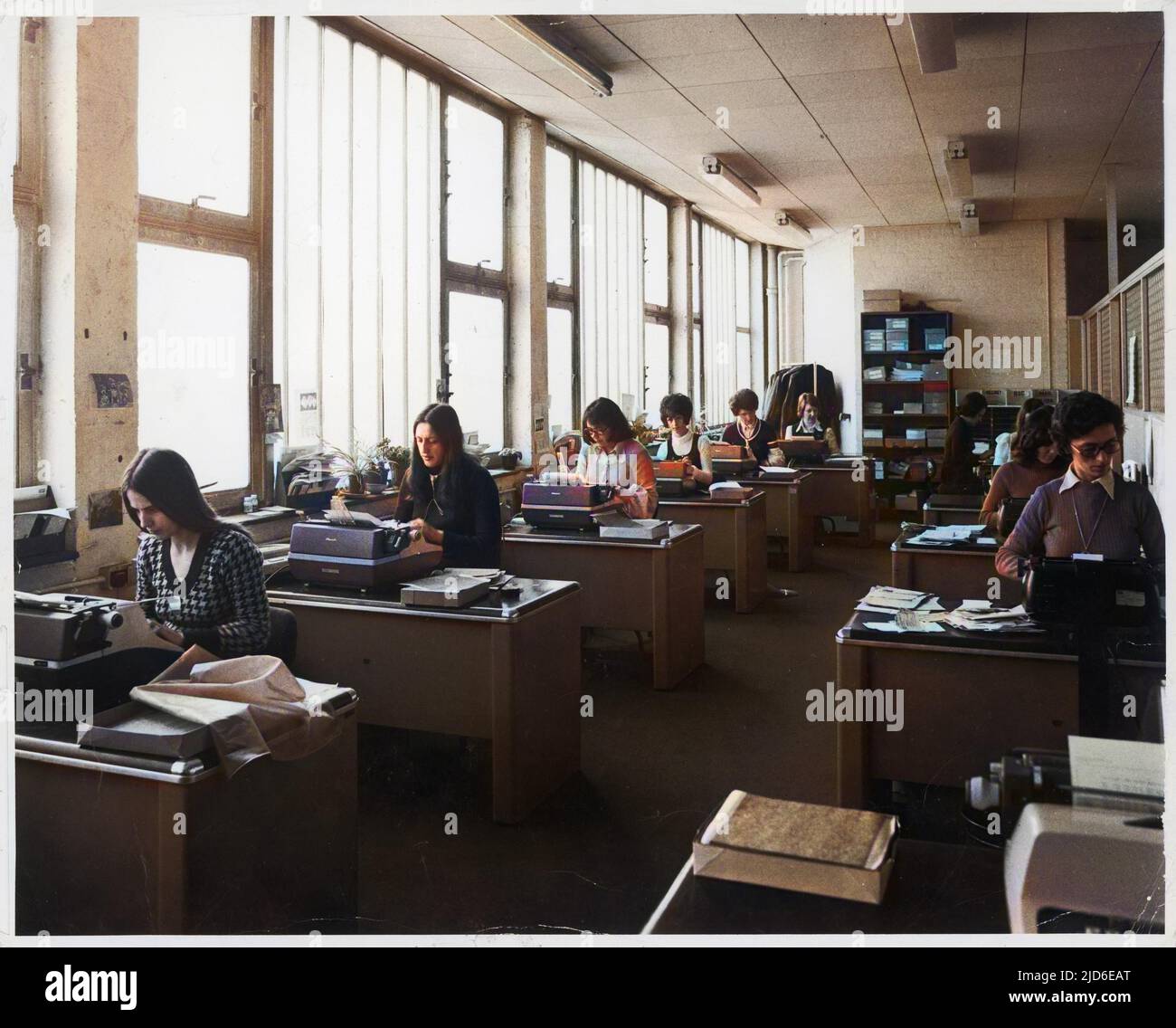 A typing pool full of women typists. Colourised version of : 10100248 ...