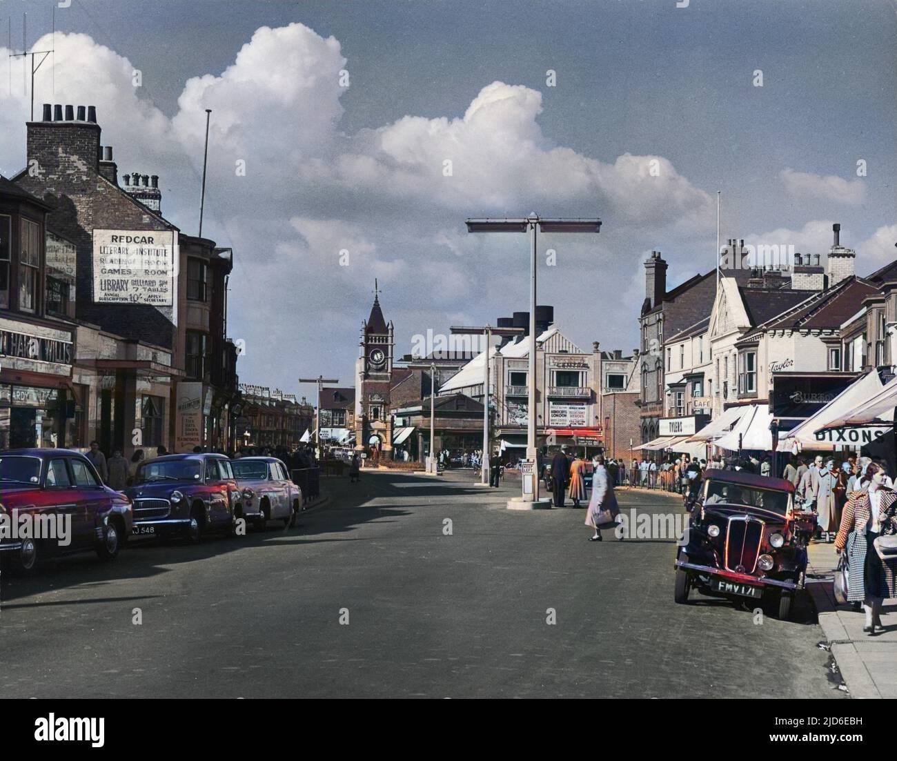 Redcar High Street and Clock Tower, shops such as Dixons and Freeman ...