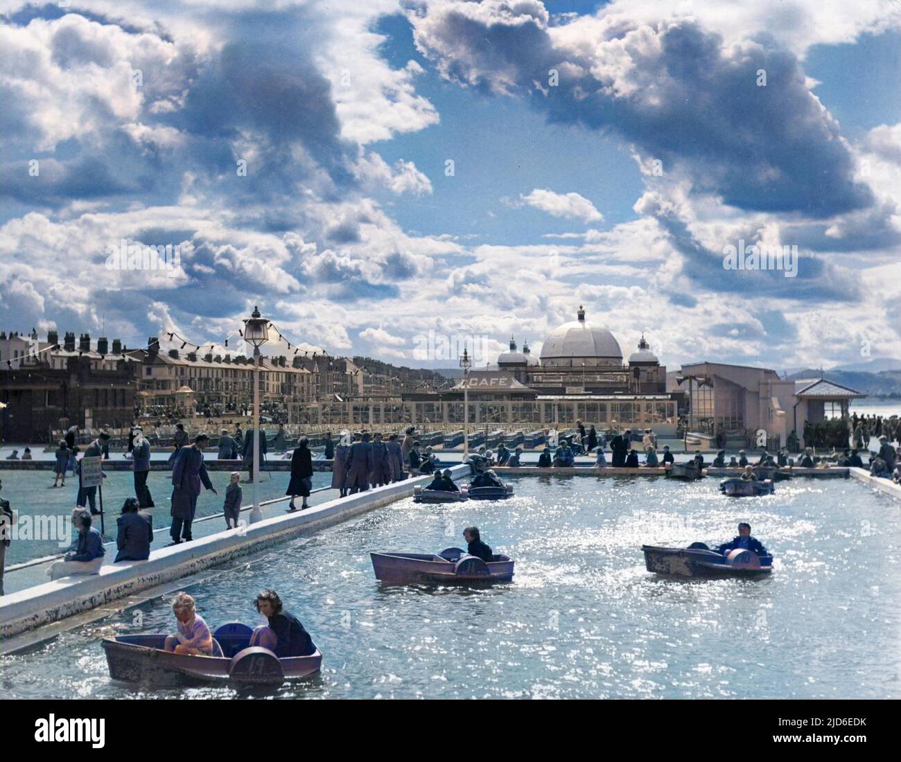 The seafront at Rhyl, north Wales, showing the sun glistening on the ...