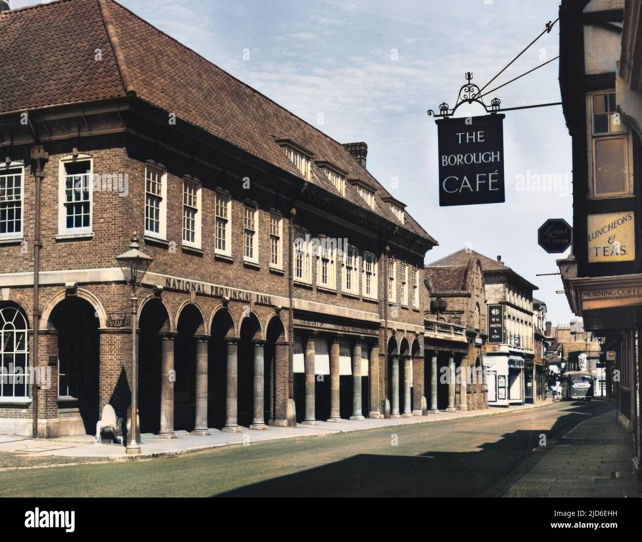 The town of Farnham, Surrey, taken from outside The Borough Cafe ...