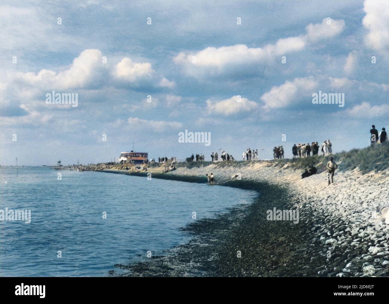 The old sea wall which encircles Canvey Island, Essex, at the mouth of ...