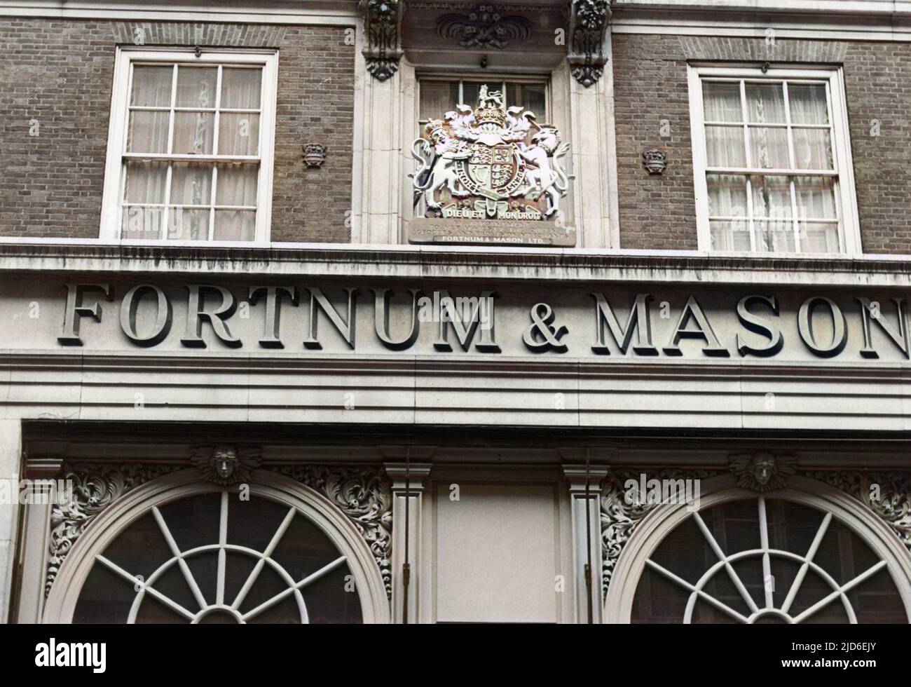 The 'Fortnum and Mason' lettering sign above the door of the famous ...