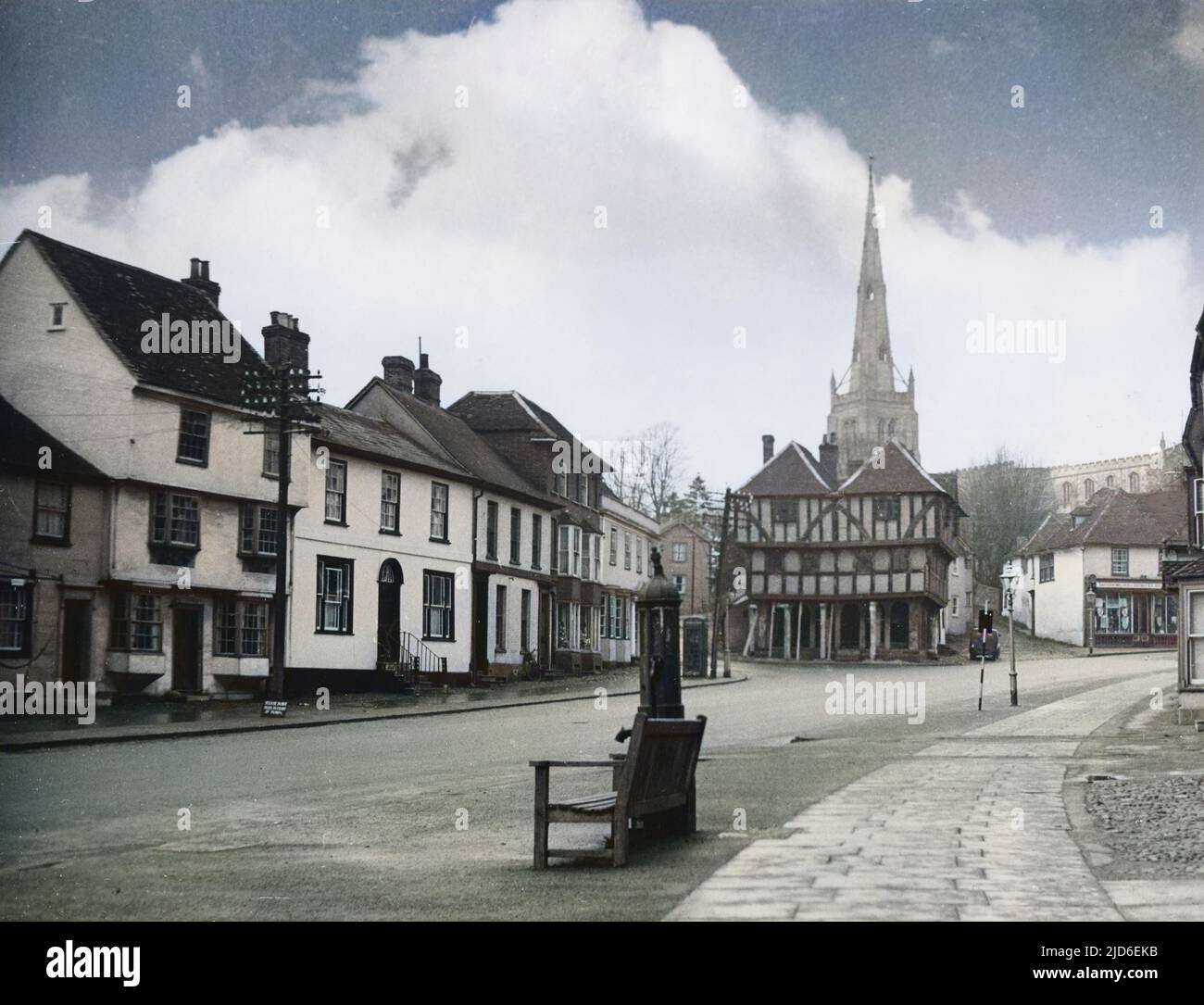 High Street, Thaxted, Essex, with the fine spire of its 'Cathedral of ...