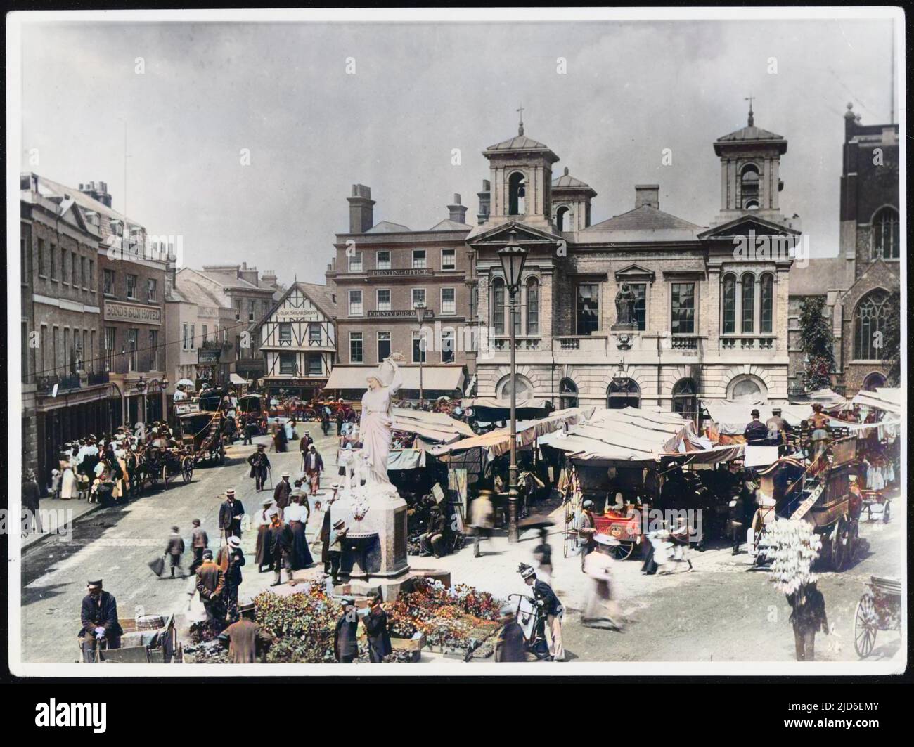 The Market Place, Kingston- upon-Thames, Surrey, England, on a busy ...