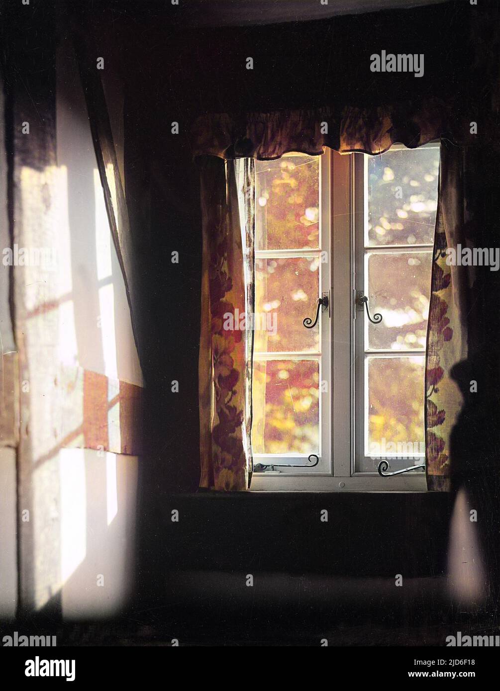 Lovely old windows, with curly metal handles. Colourised version of ...