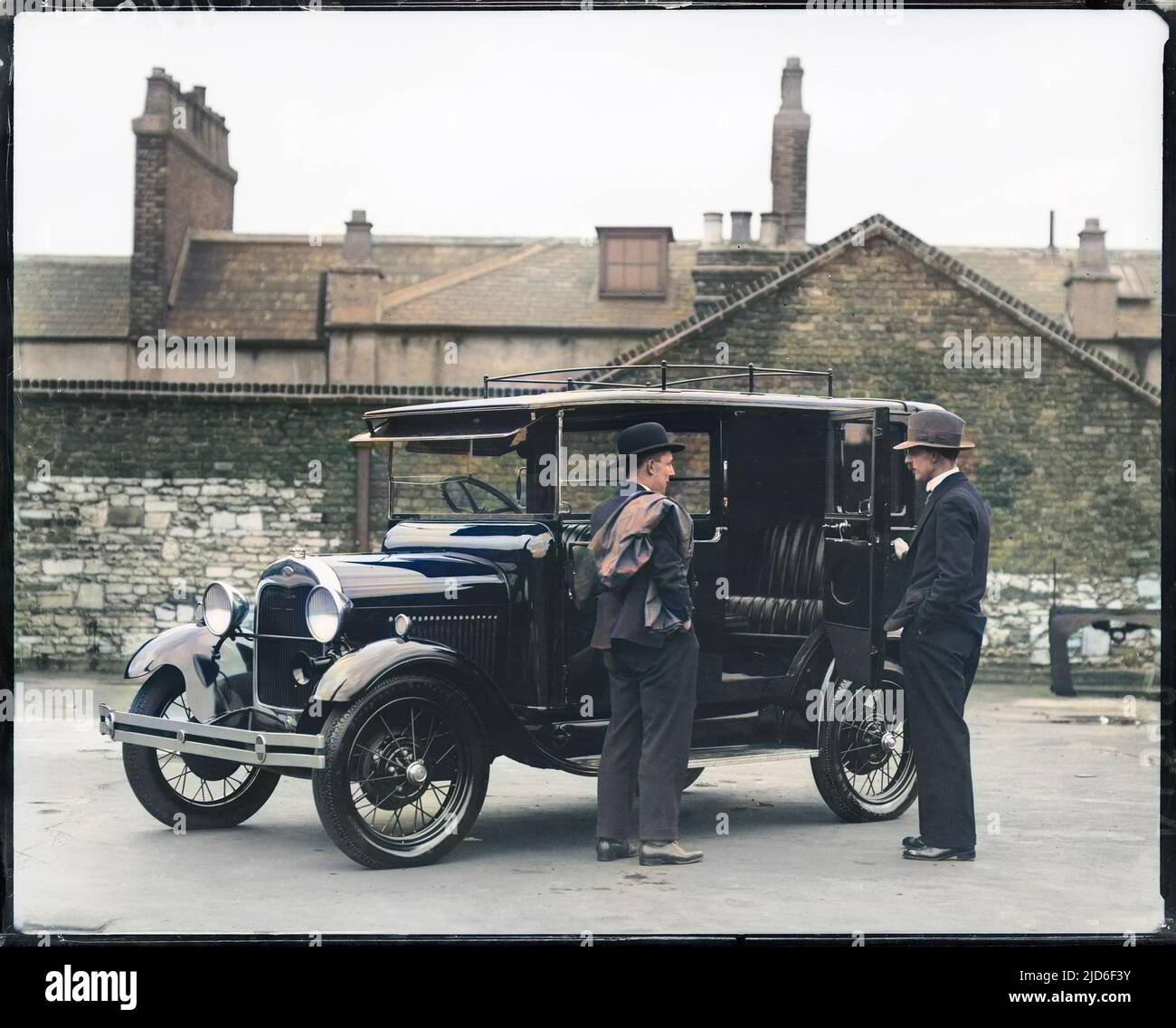 One of the 'new' Ford motor taxi cabs. Colourised version of : 10163630 ...