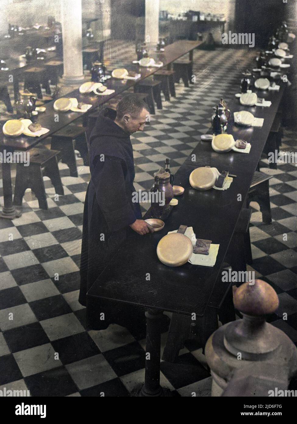 A Benedictine monk from the monastery of Lerin, France, arranging the ...