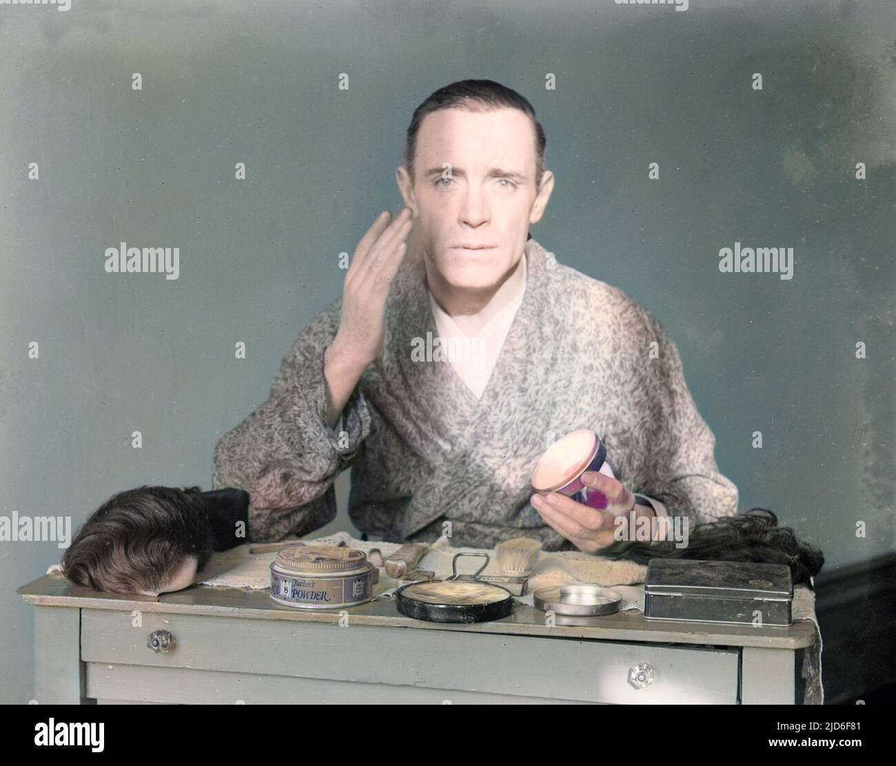 Actor George H. Mulcaster (1891 - 1964), sitting backstage in his ...