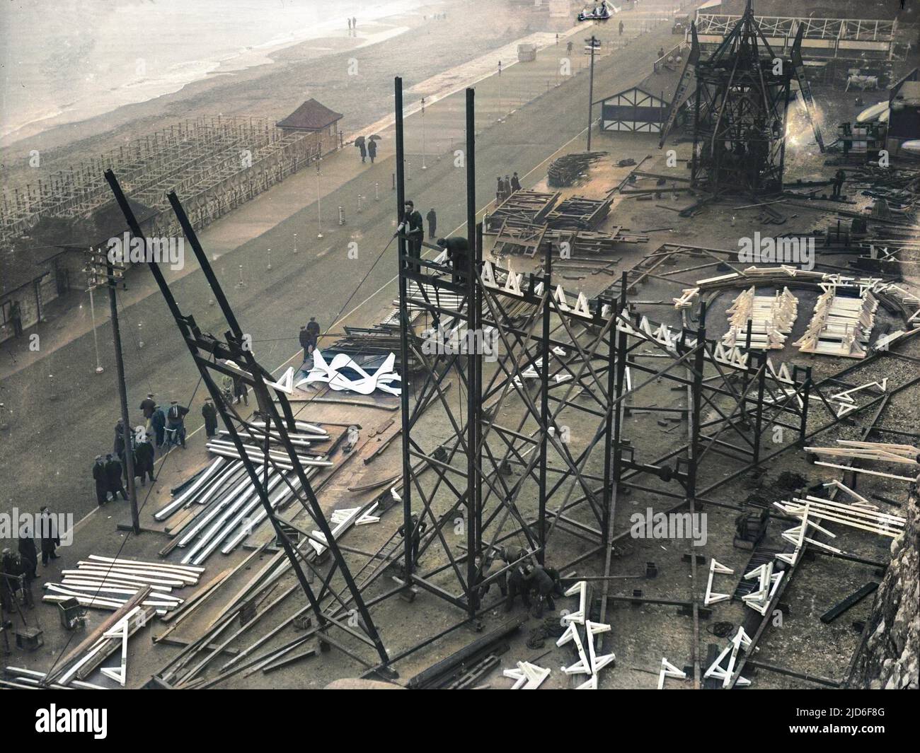 Huge scaffolding erected for the construction of a rollercoaster on the ...