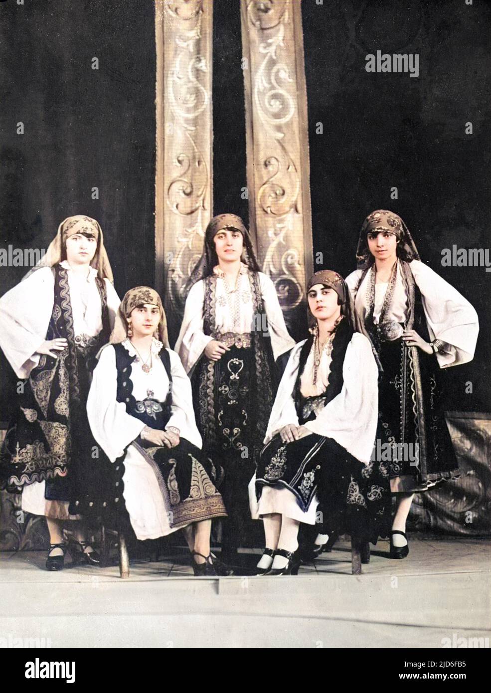Five girls, members of a Greek chorus. Colourised version of : 10164262 ...