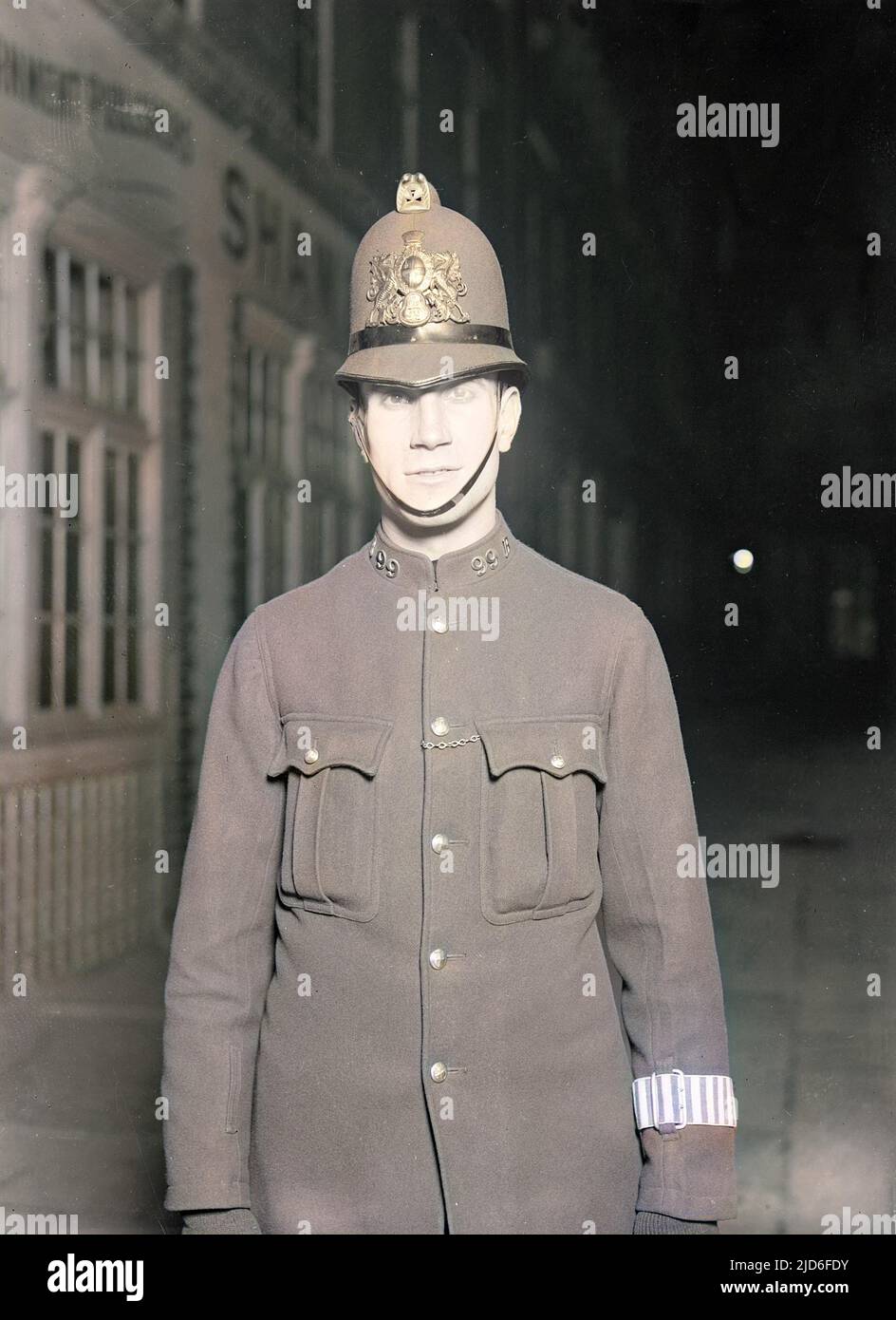 A London policeman on the beat. Colourised version of : 10164472 Date ...
