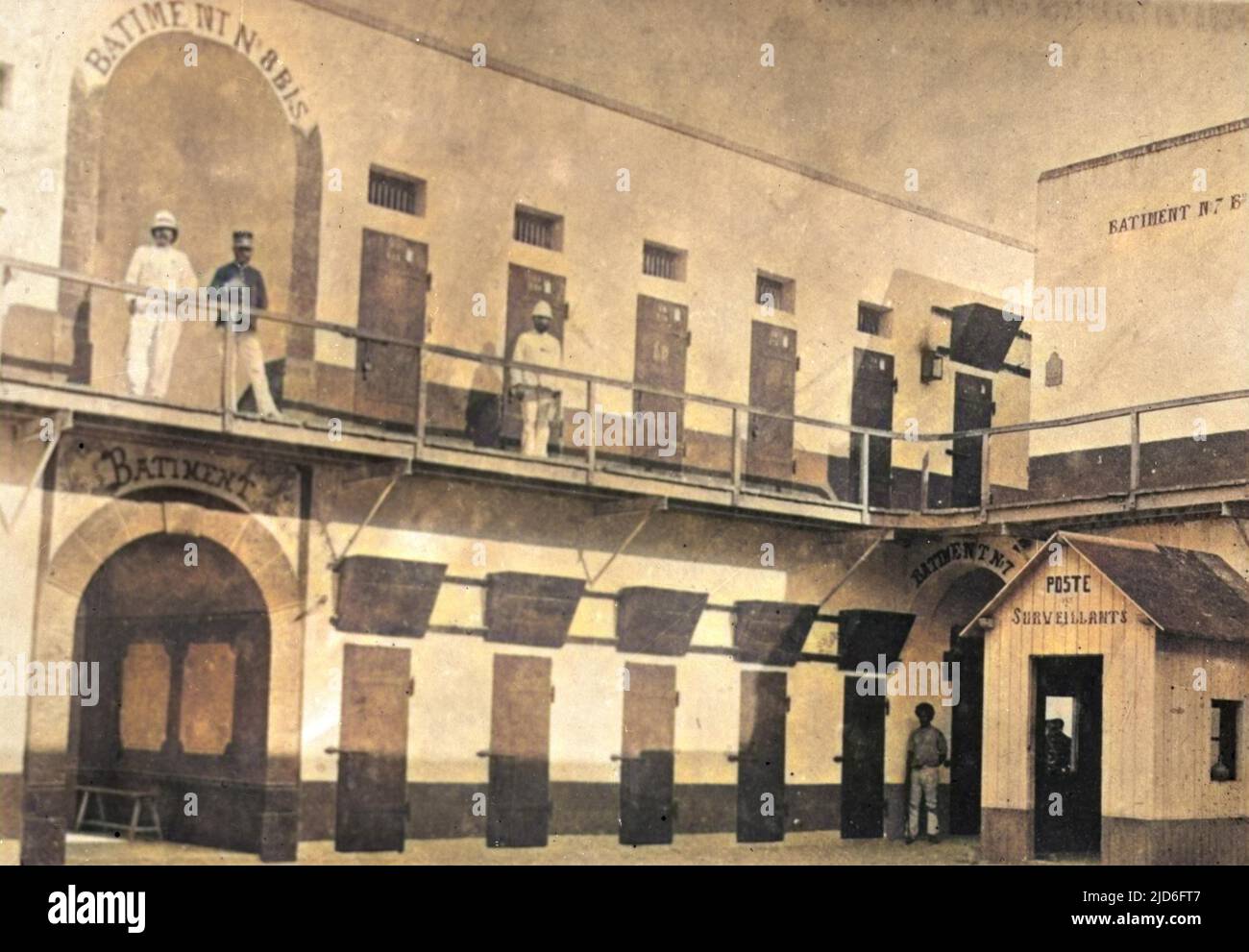 A French prison interior, showing the guards patrolling on a gallery ...