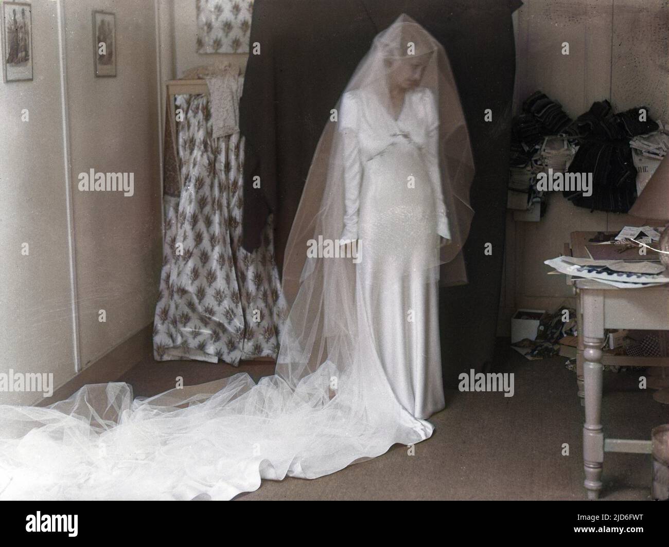 A poor Society Girl who has had to make her own wedding dress ...