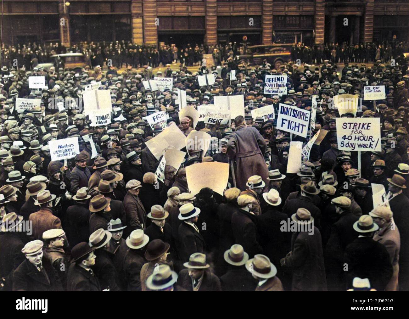 A communist demonstration in New York, U.S.A., with banners reading ...
