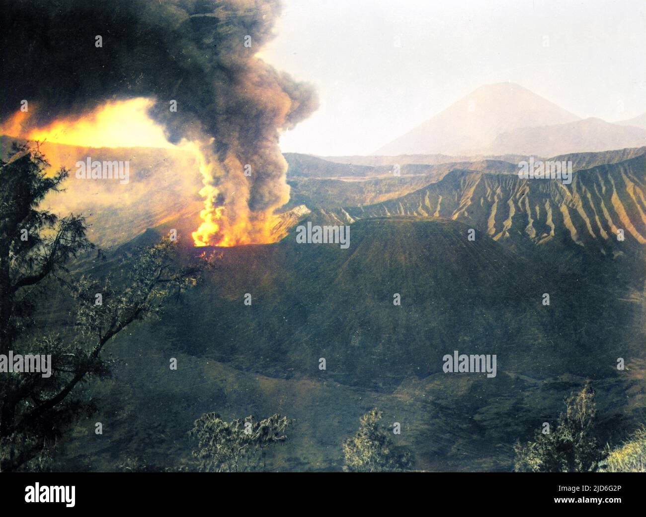 A volcano erupting in Java, Indonesia. Colourised version of : 10168475 ...