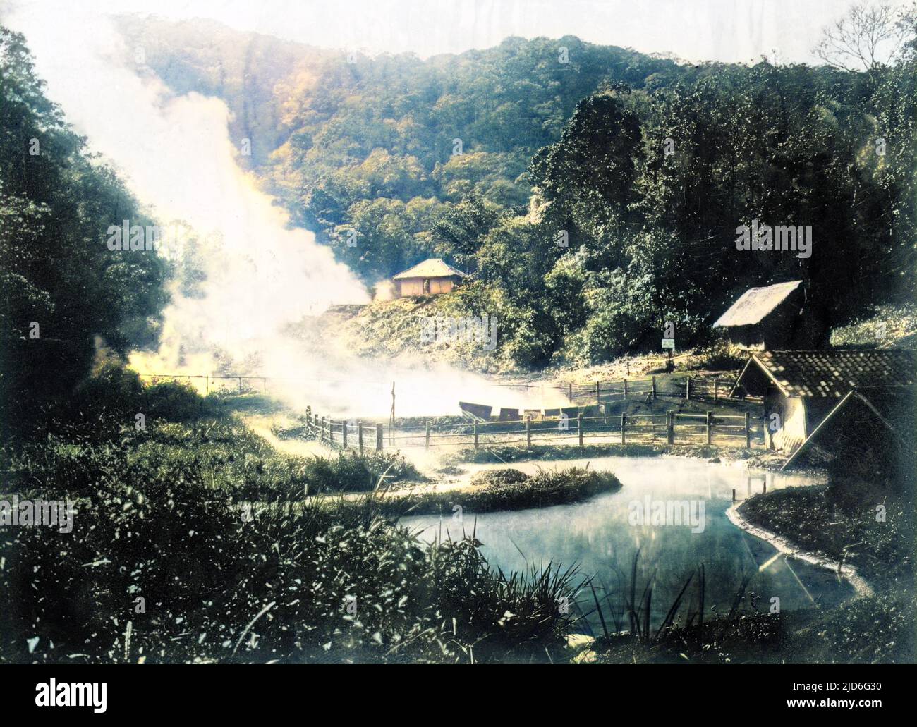 Lava and ash pouring down over a farm at the base of an erupting ...