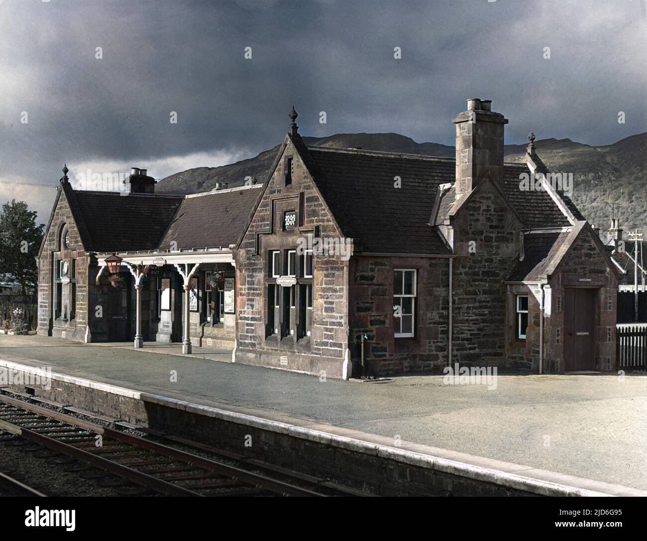 The little railway station at Newtonmore, Inverness-shire, Scotland, a ...