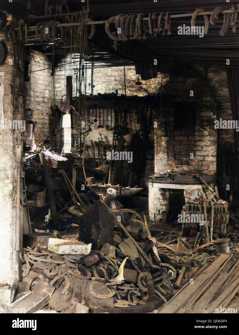 An interesting old farrier's shop at Ripley, Yorkshire, England, with ...