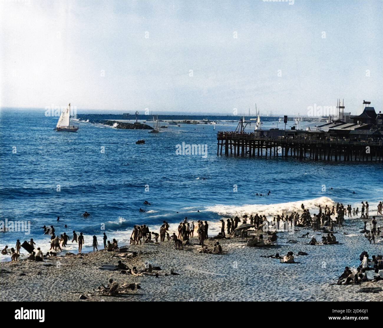 Redondo Beach and pier, southern California, U.S.A. Colourised version ...