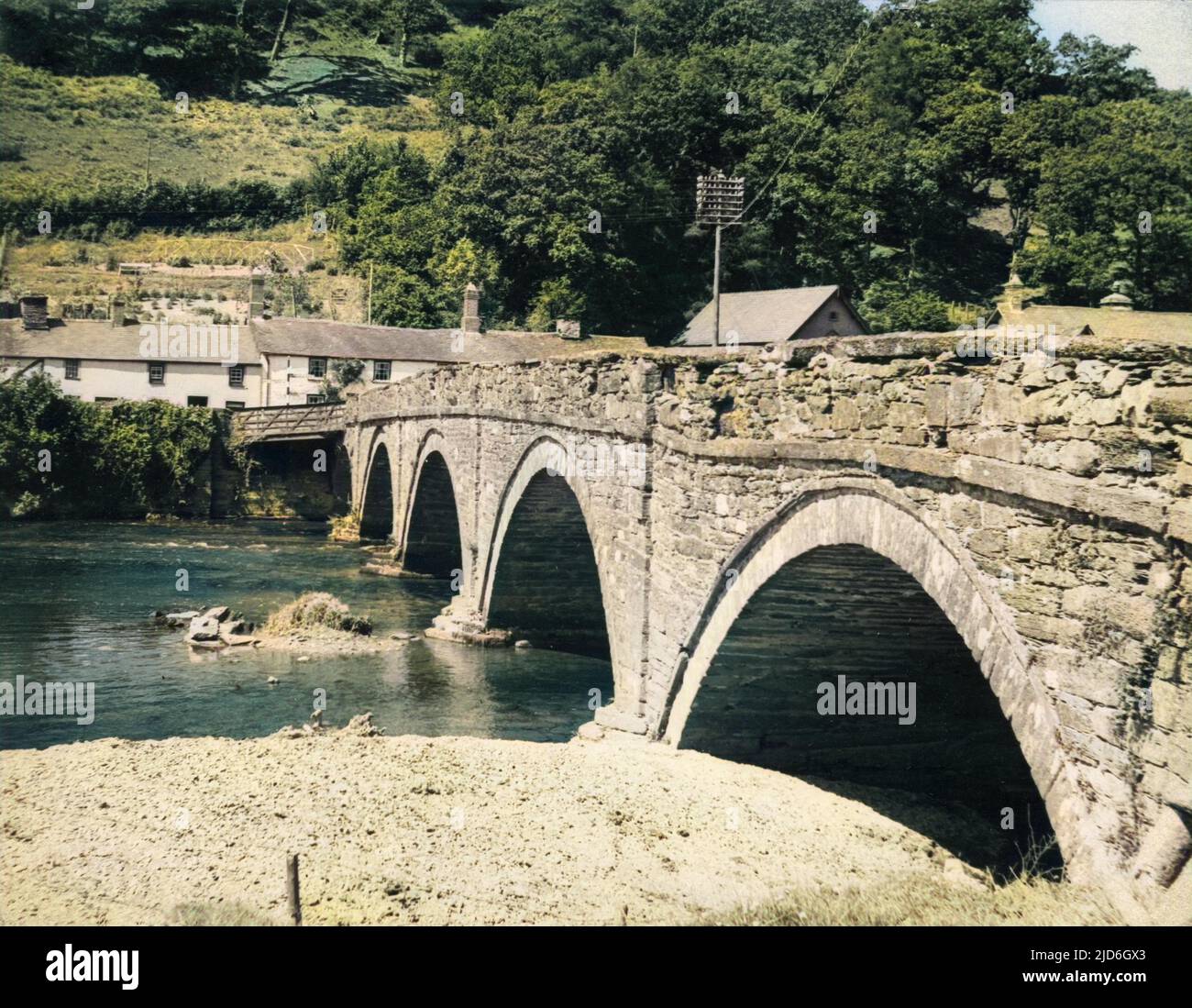 The bridge over the River Dovey at Machynlleth, Montgomeryshire, Wales ...