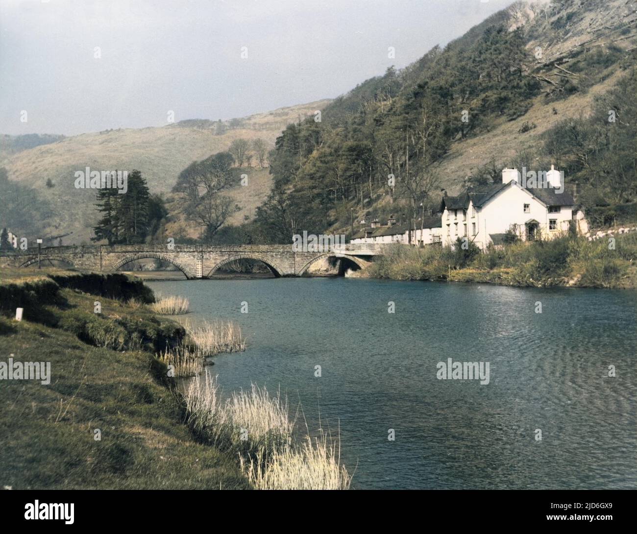 The bridge over the River Dovey at Machynlleth, Montgomeryshire, Wales ...