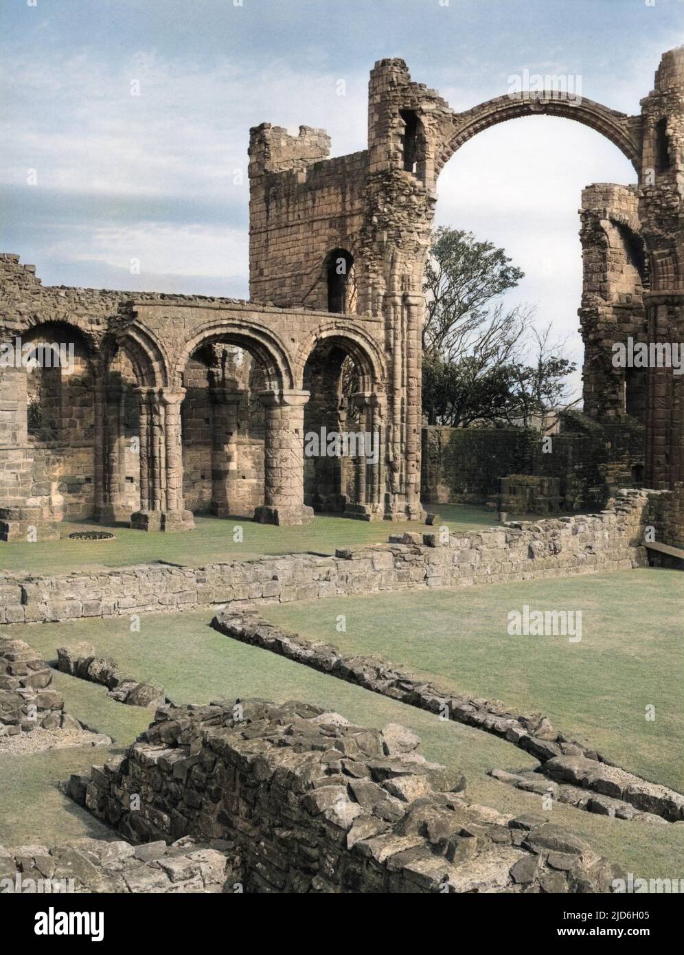 The beautiful ruins of Lindisfarne Priory, on the island of Lindisfarne ...