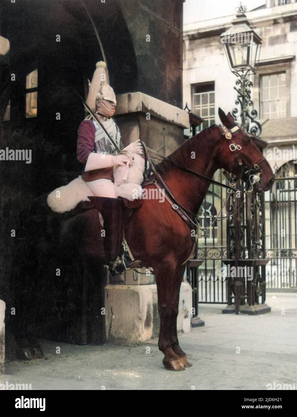 A Royal Horse Guard, in one of the sentry boxes, Whitehall, London ...