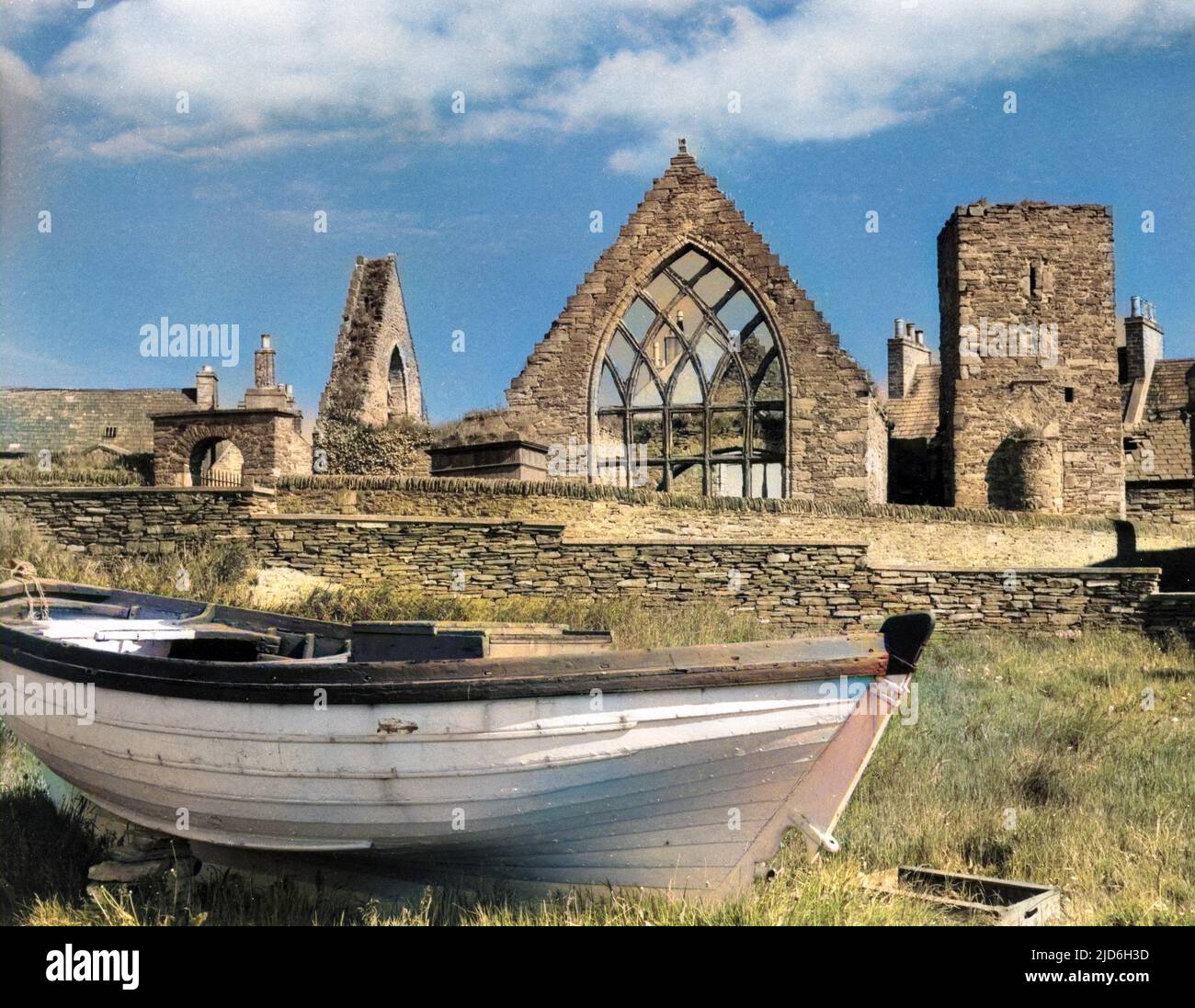 The ruins of St. Peter's Church, seen from the quayside, at Thurso, the ...