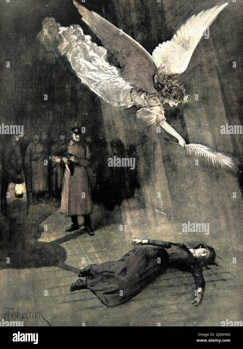 Entitled, 'She Died like a Heroine' showing Edith Cavell, shortly after ...