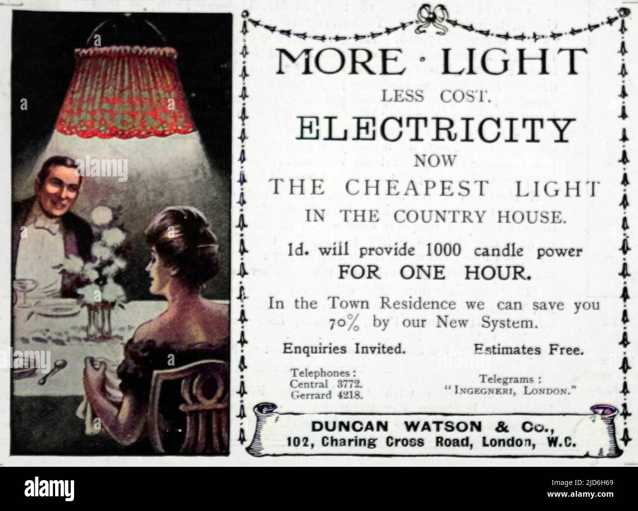 An advertisement from 1909 advertising electricity as 'the cheapest ...
