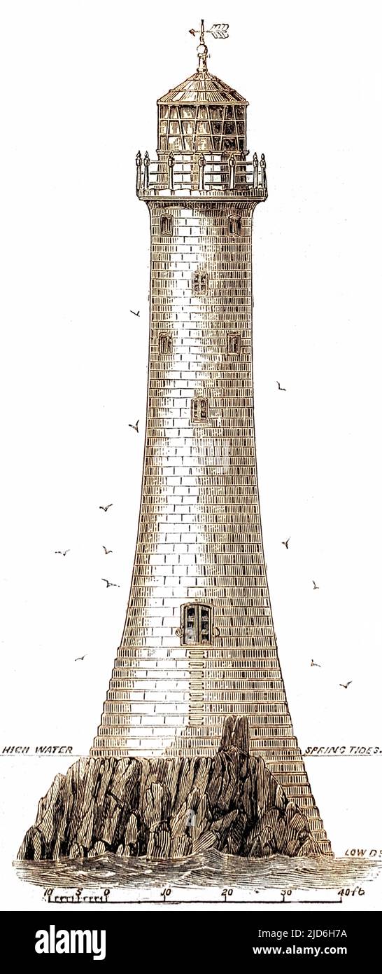 Bishop Rock lighthouse, off the Scilly Isles. The lighthouse was built ...