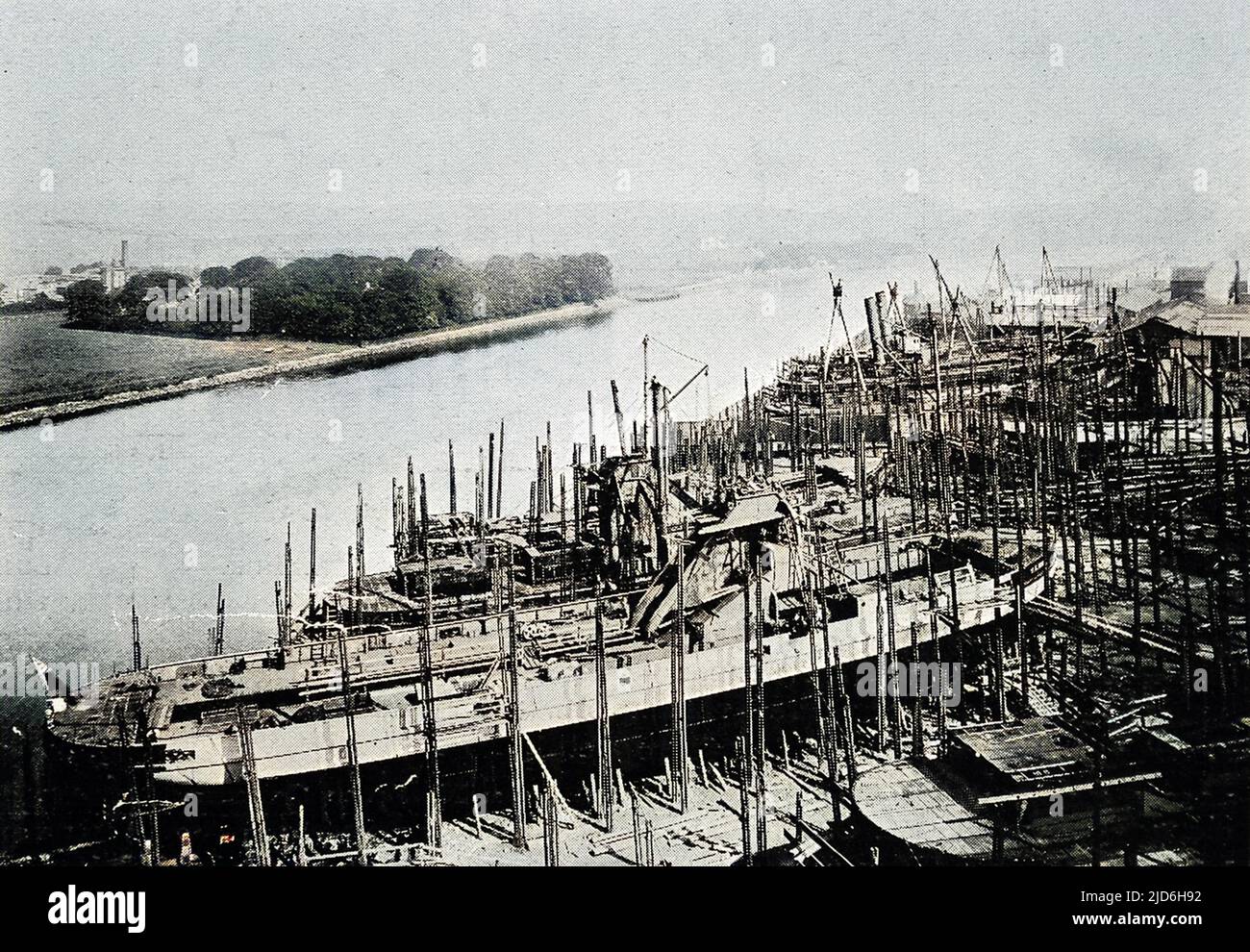 Photograph showing the Lobnitz yard at Renfrew on the River Clyde. The ...