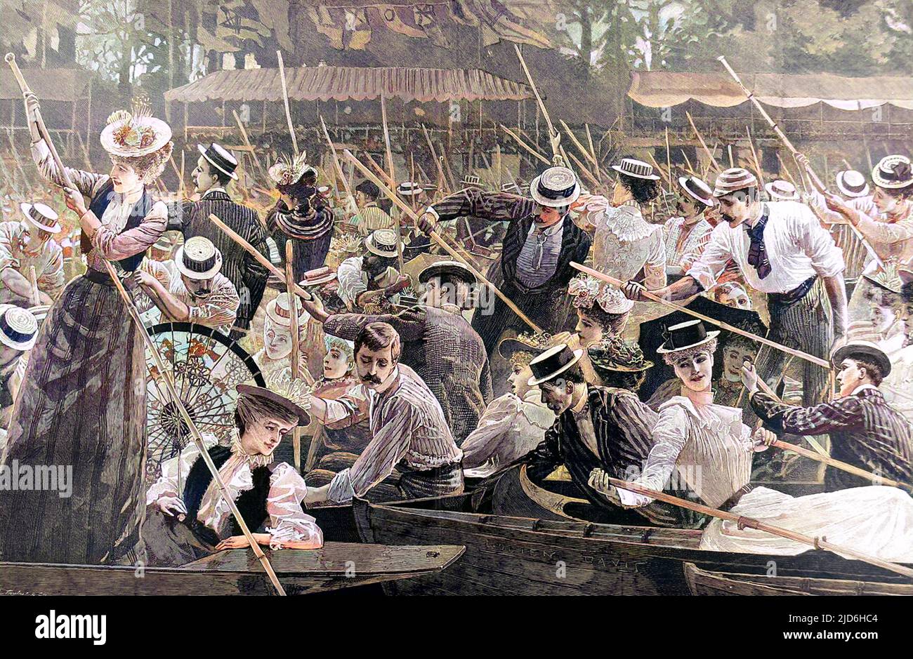 Melee of punts taking place at the end of the Henley Regatta, on the ...