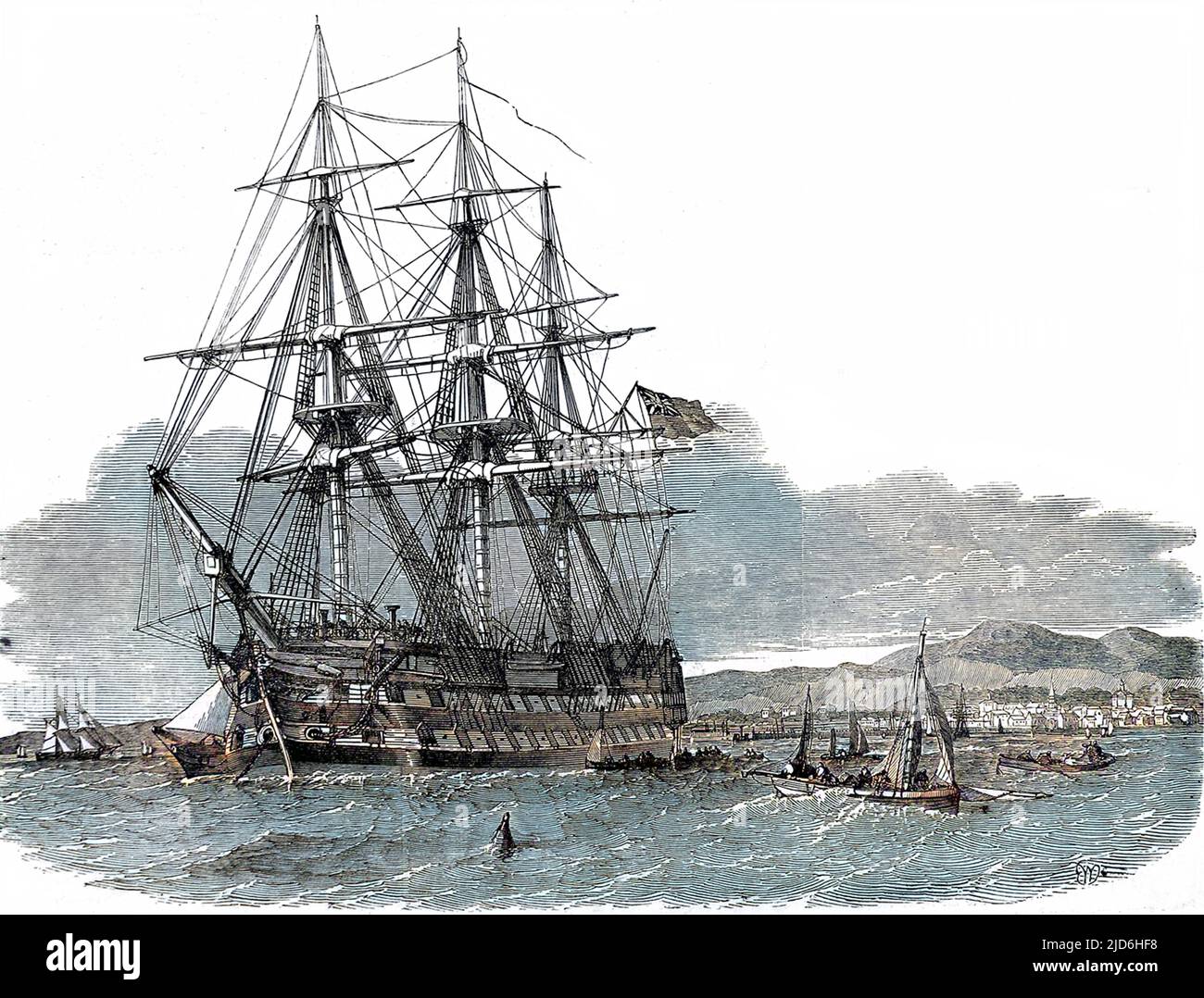 Engraving showing the emigrant ship 'Hercules' at anchor in Campbelton ...