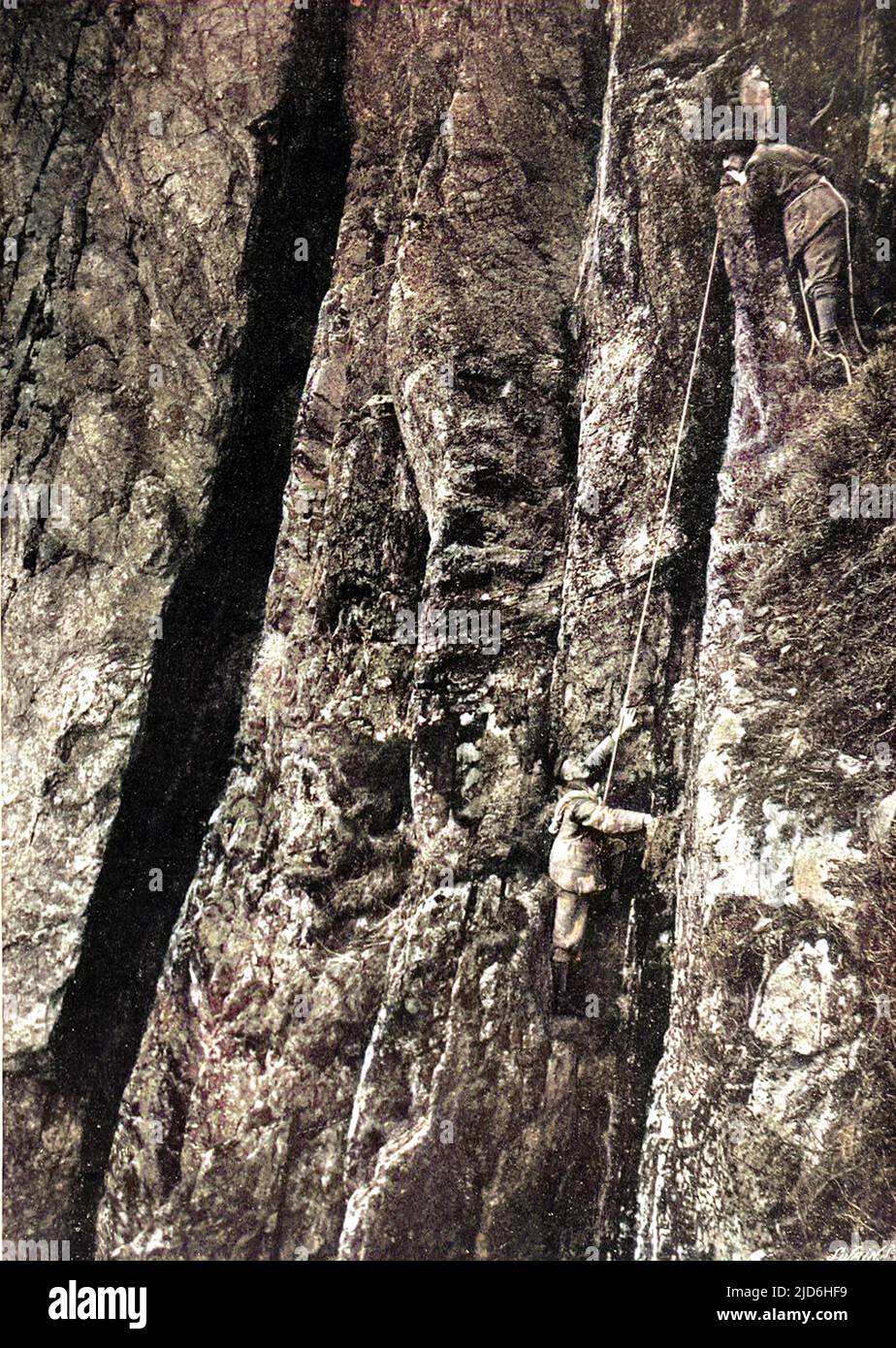 Photograph of two climbers tackling the North-East face of the Pillar ...