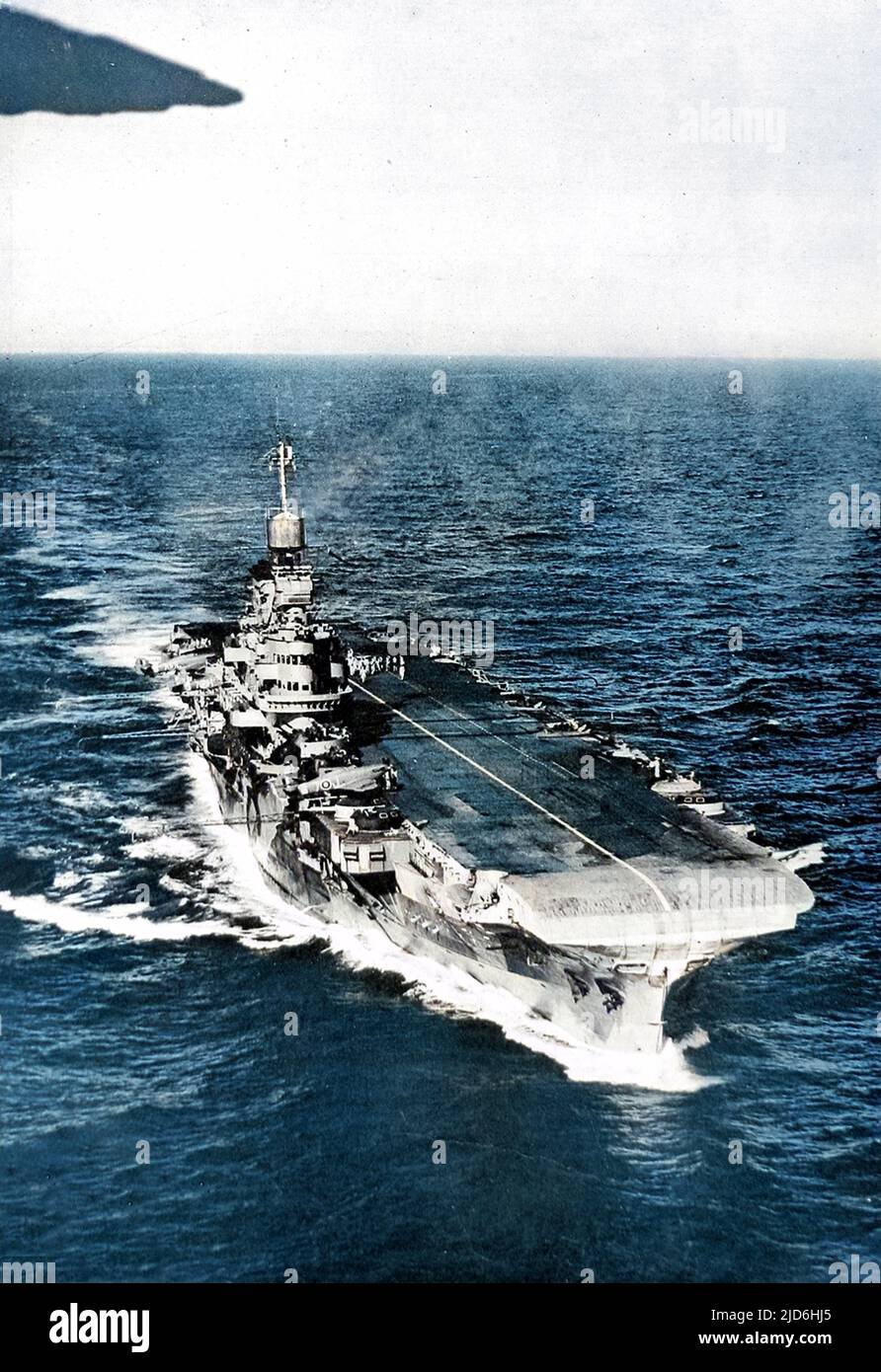 Aerial photograph of the Royal Navy aircraft-carrier HMS 'Indomitable ...