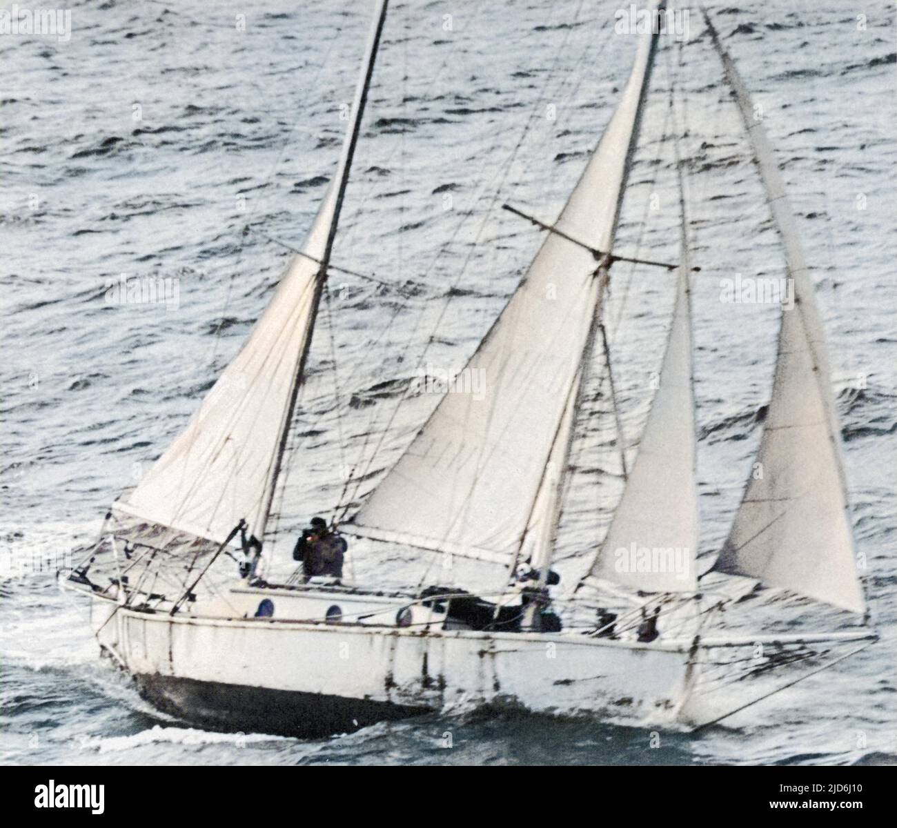 Sir Robin Knox-Johnston and his 32-foot ketch Suhaili, after completing ...