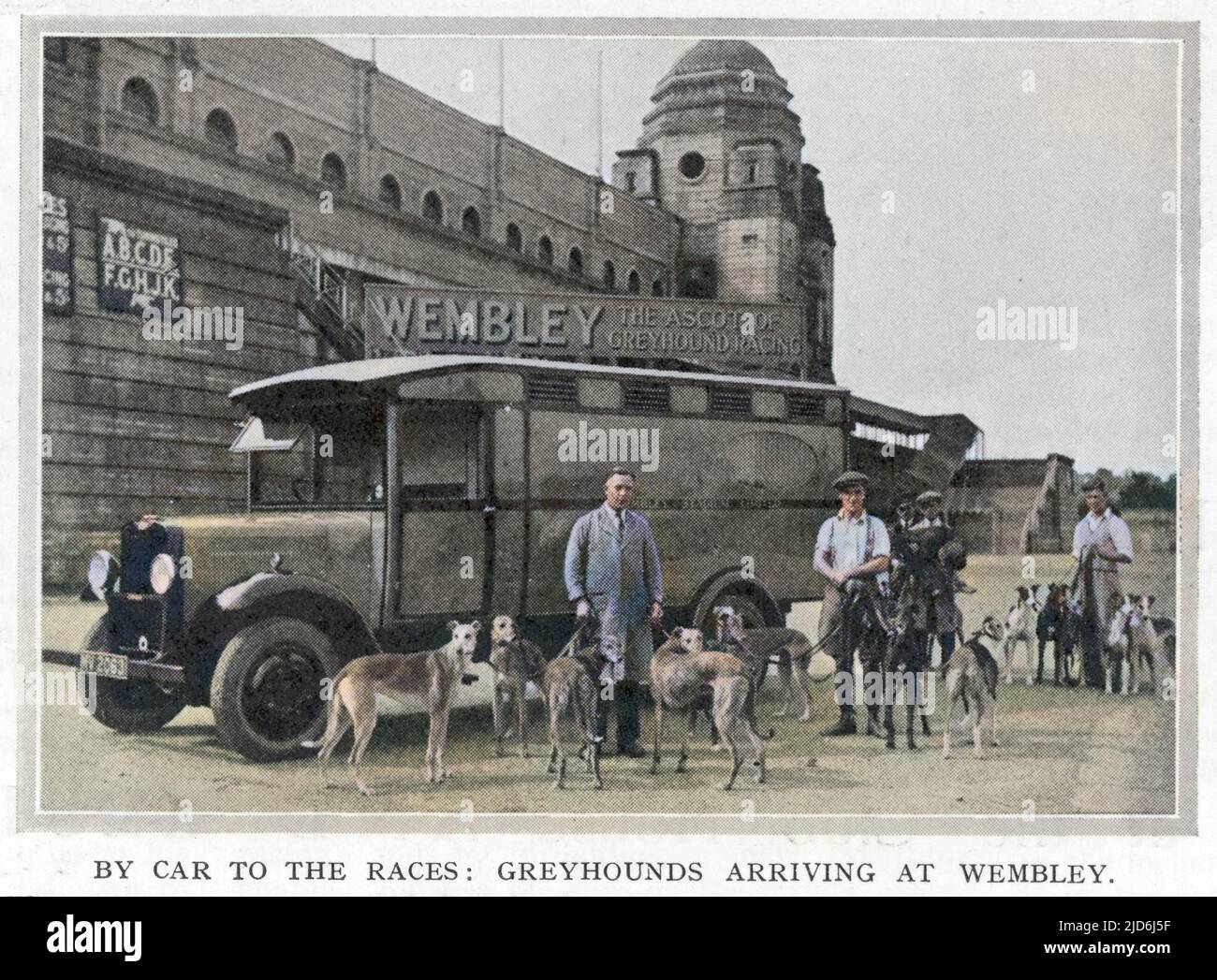 Greyhound arriving at Wembley after being transported in a Commer ...