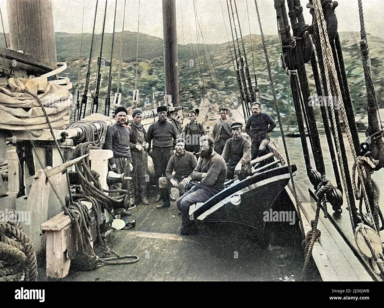 Notre Dame Bay Fishermen, Newfoundland, Canada. Colourised version of ...