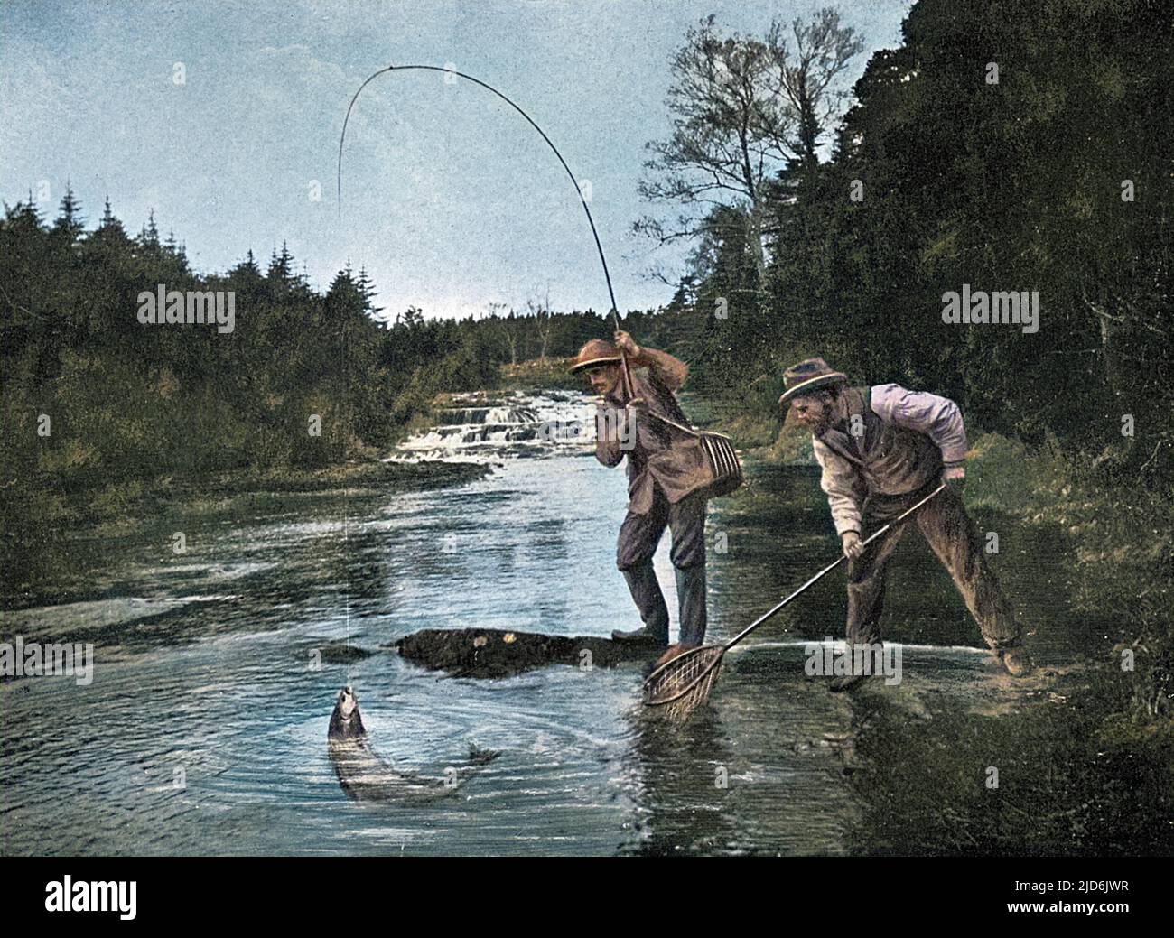 Newfoundland, Canada - Salmon Fishing - Harry's Brook. Colourised ...